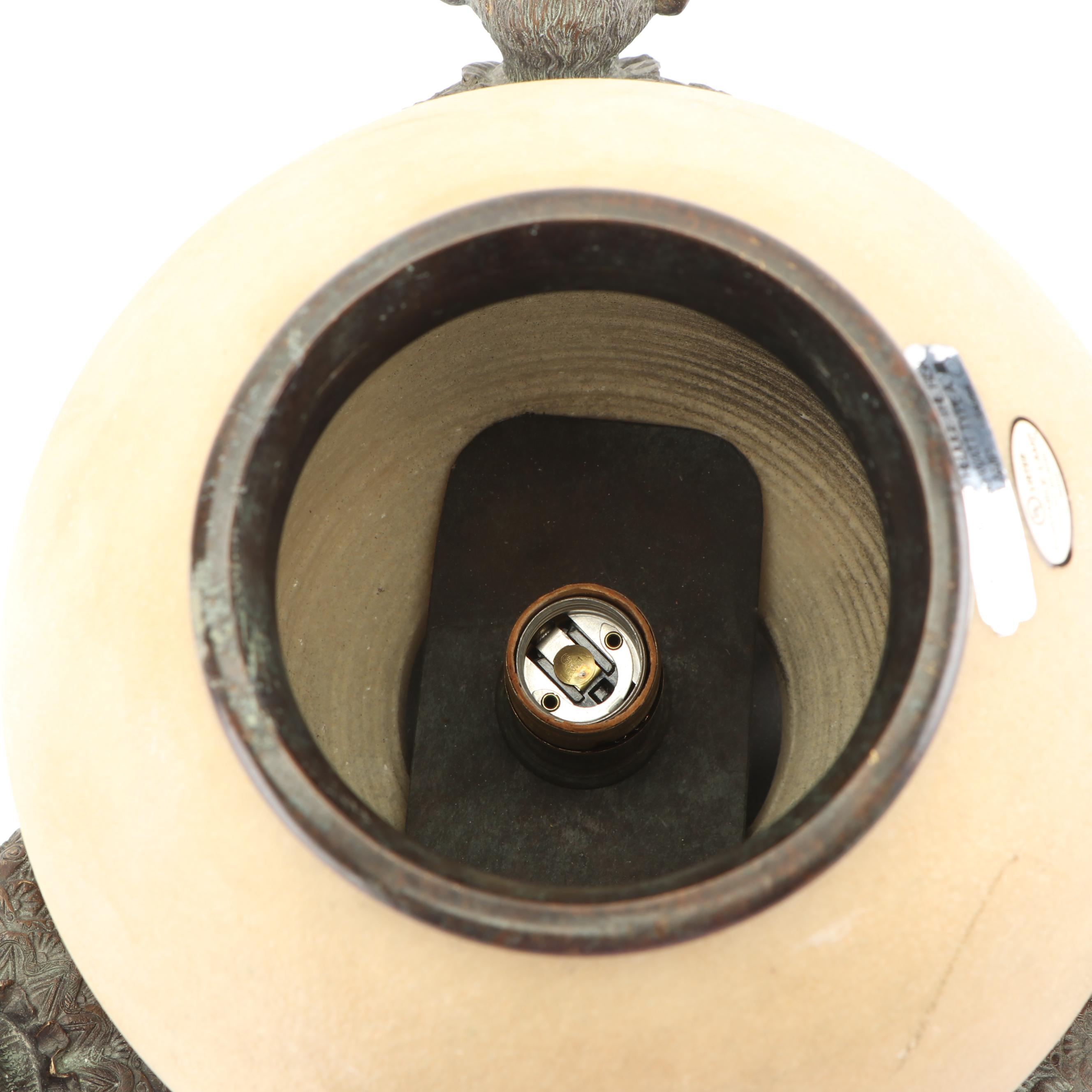 Cast Bronze Monkeys with Ceramic Globe Table Lamp | EBTH
