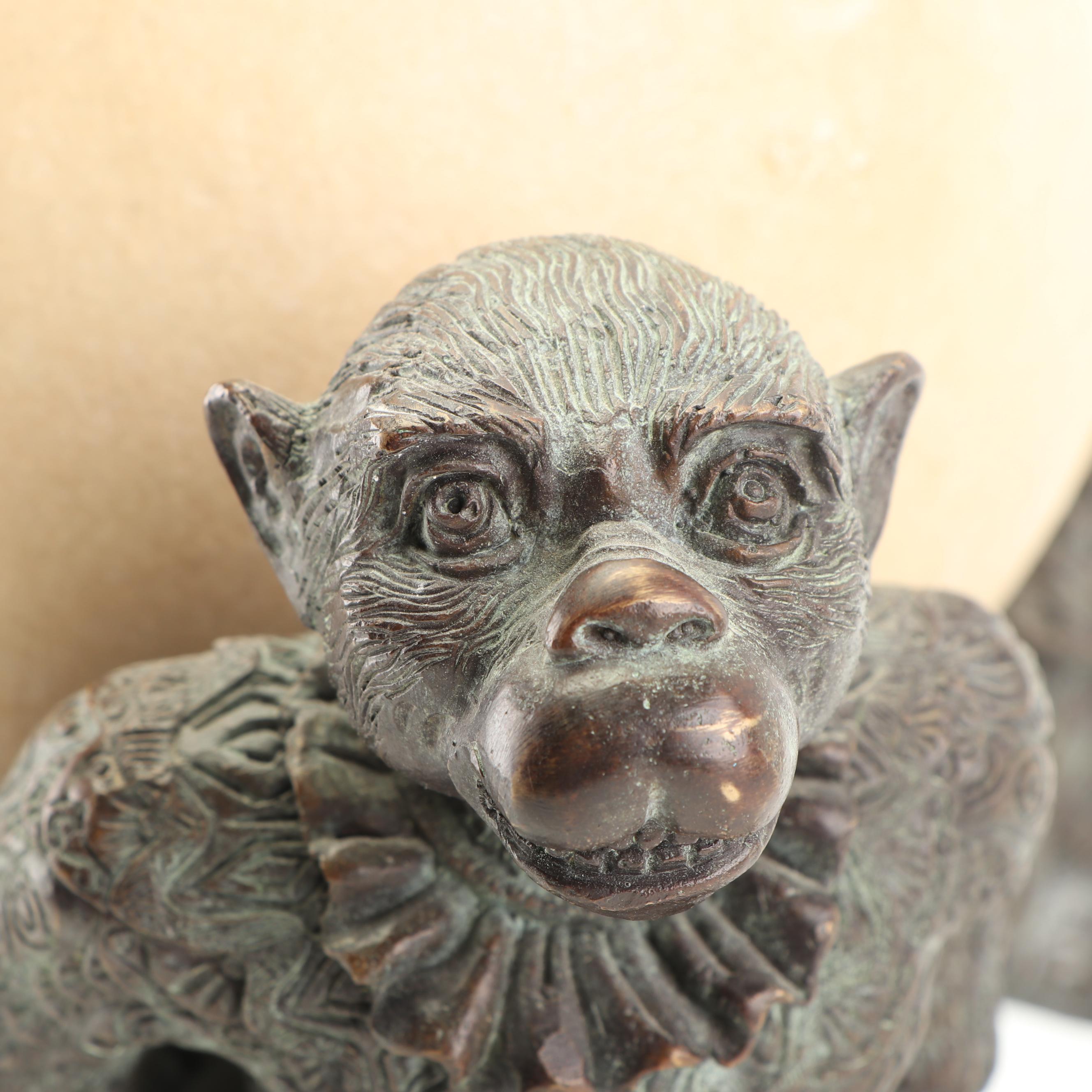 Cast Bronze Monkeys with Ceramic Globe Table Lamp | EBTH