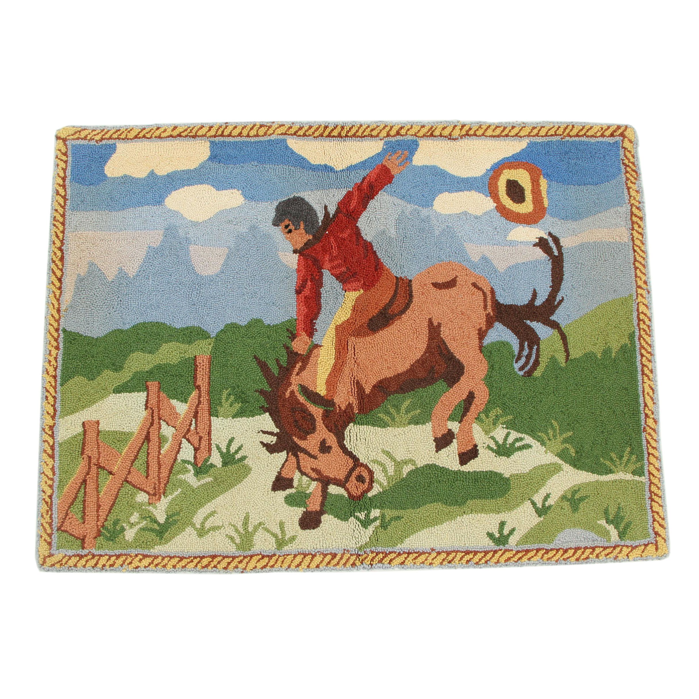 Hooked Western Themed Wool Floor Mat | EBTH