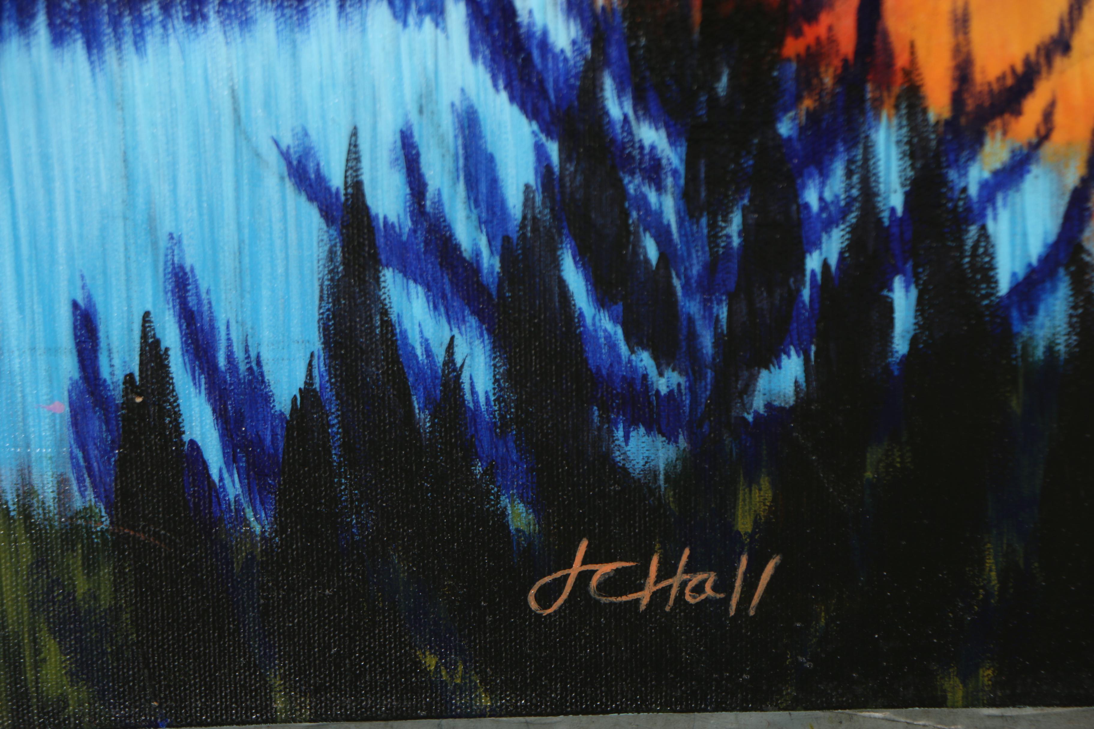 J.C. Hall Lineillist Landscape Acrylic Painting | EBTH