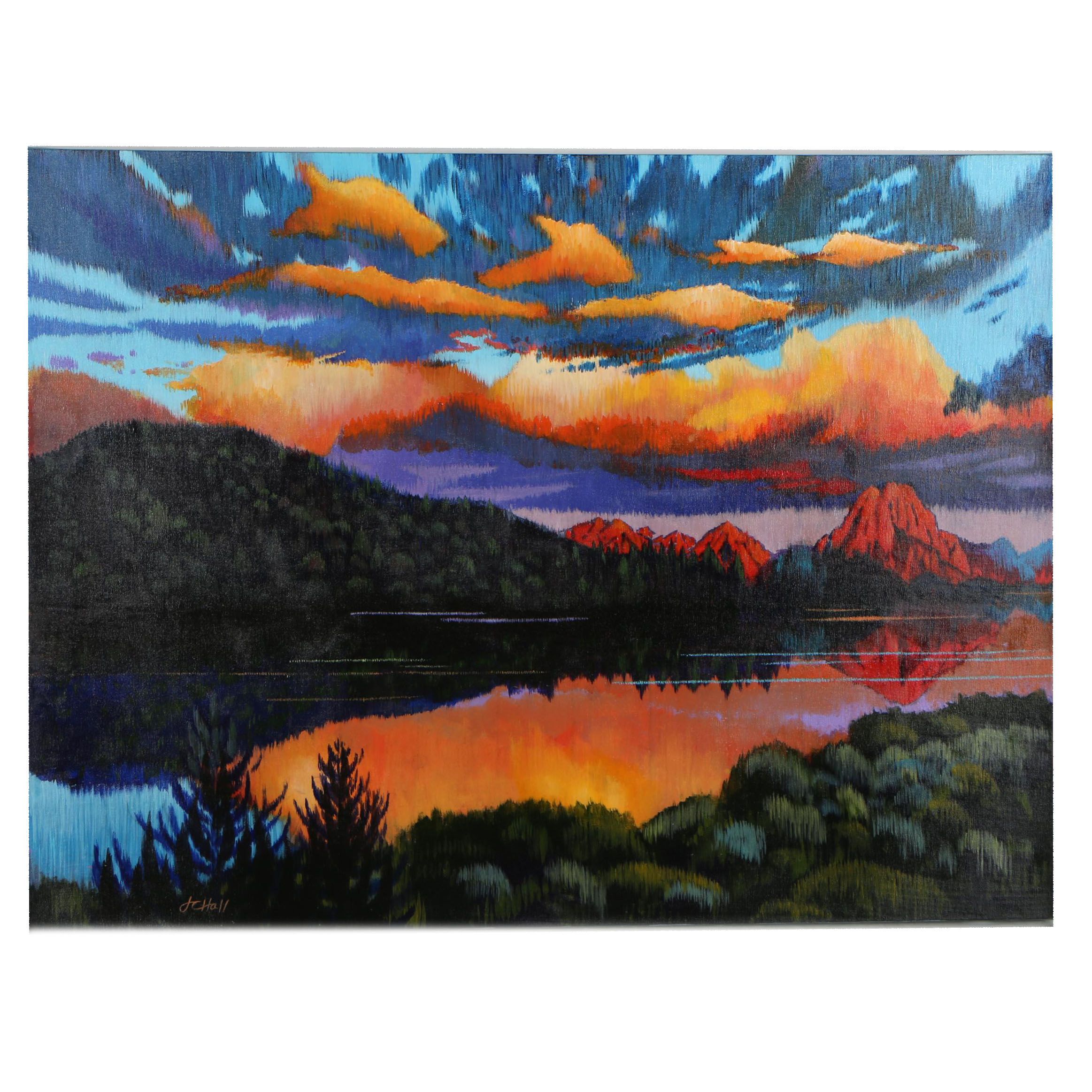 J.C. Hall Lineillist Landscape Acrylic Painting | EBTH