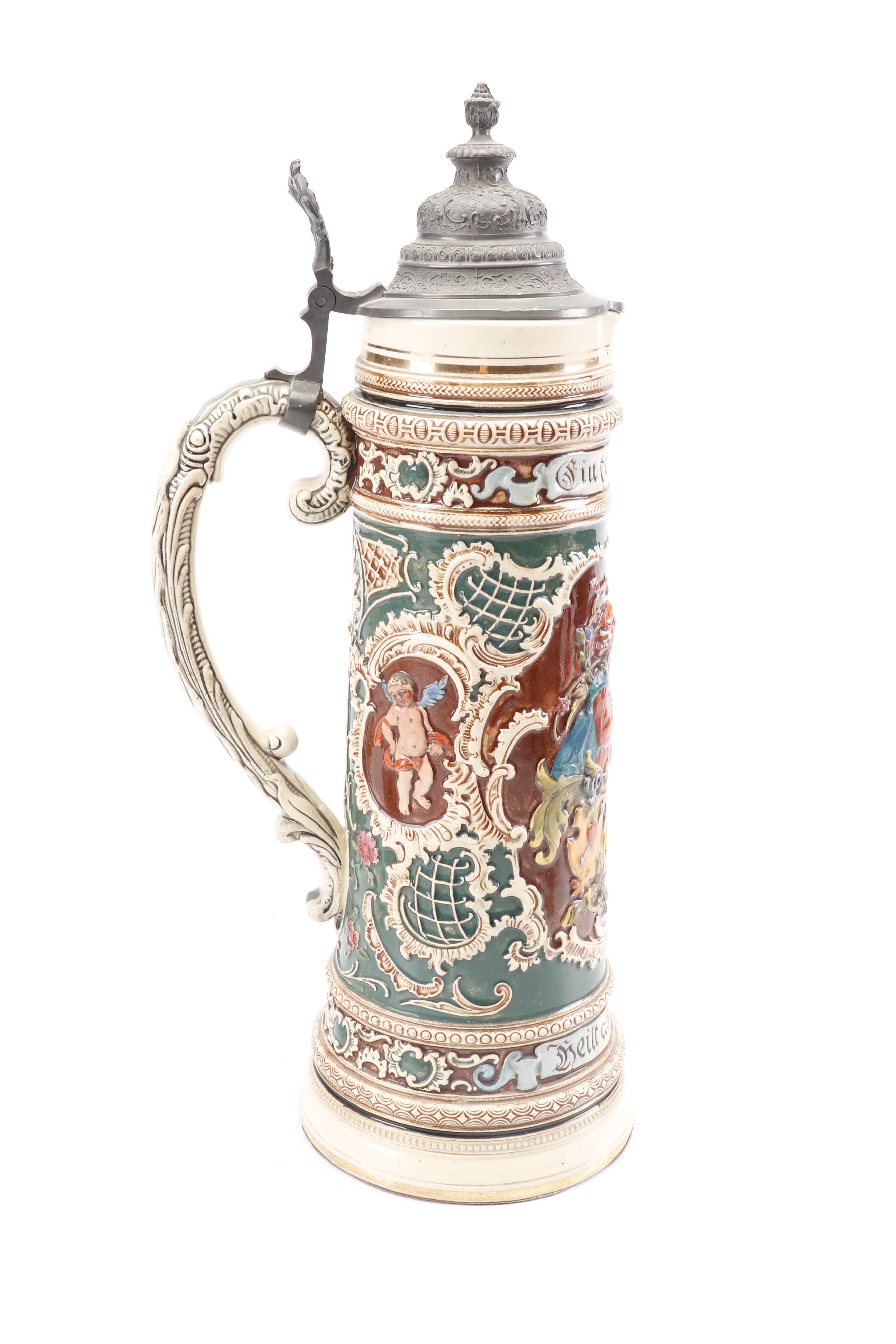 German Ceramic Beer Steins with Pewter Lids | EBTH