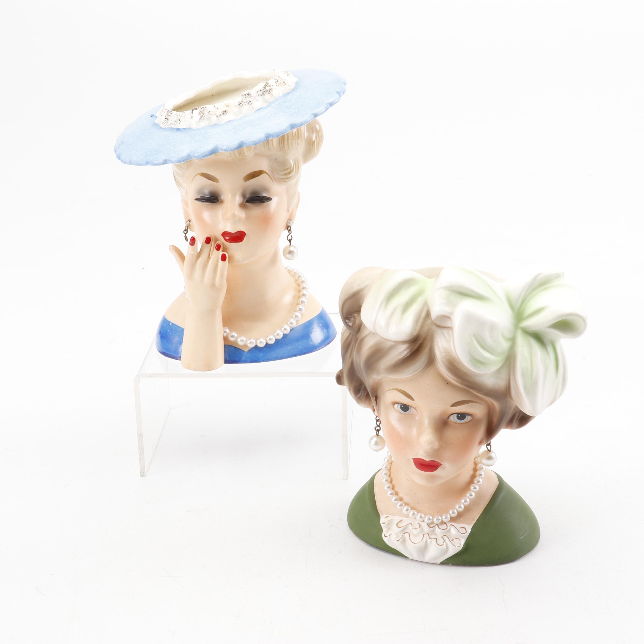 Mid-Century Napco and Relpo Ceramic Lady Head Vases | EBTH