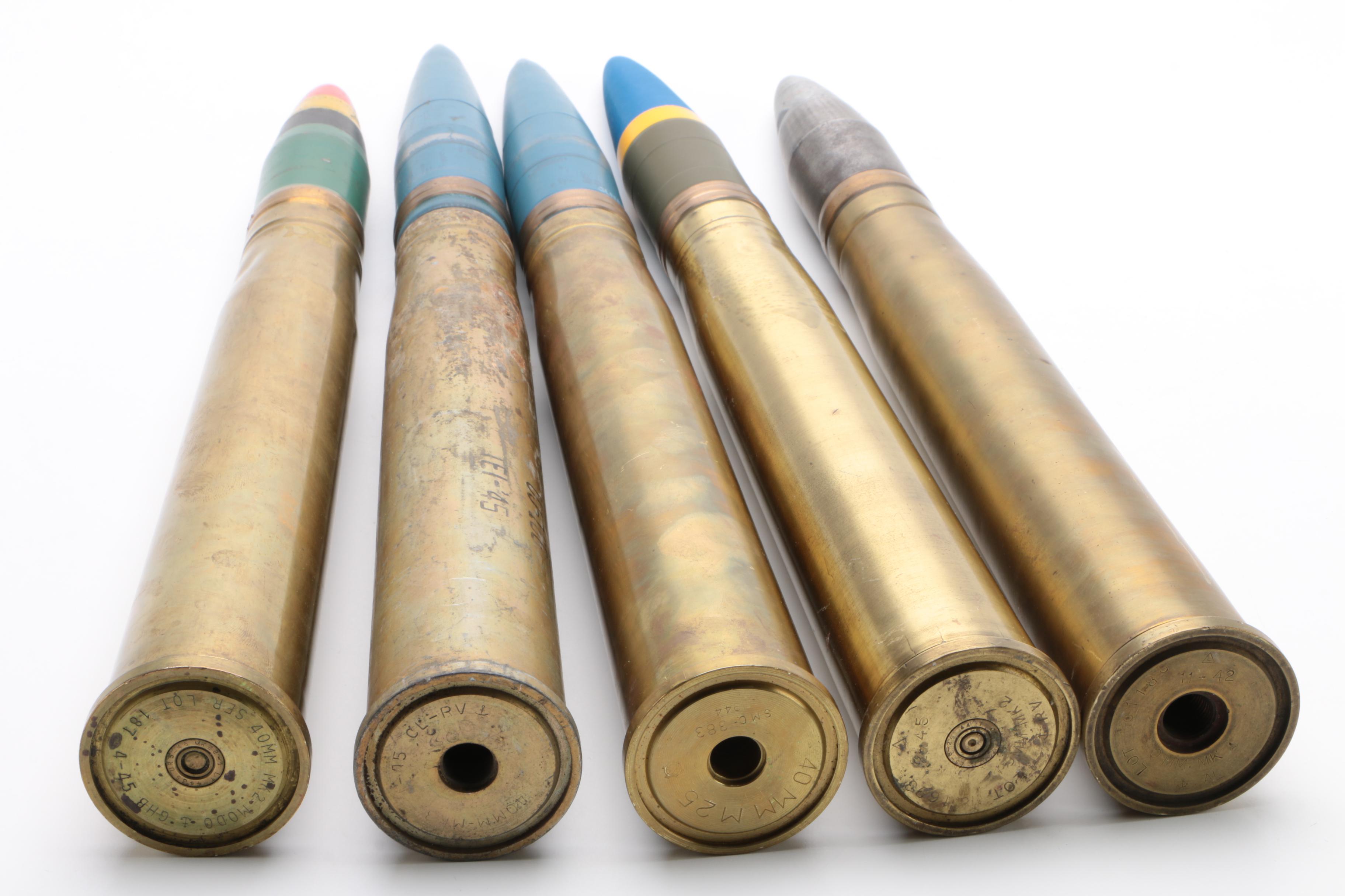 Inert World War II Era 40mm Bofors Gun and MK2 Artillery Projectiles | EBTH