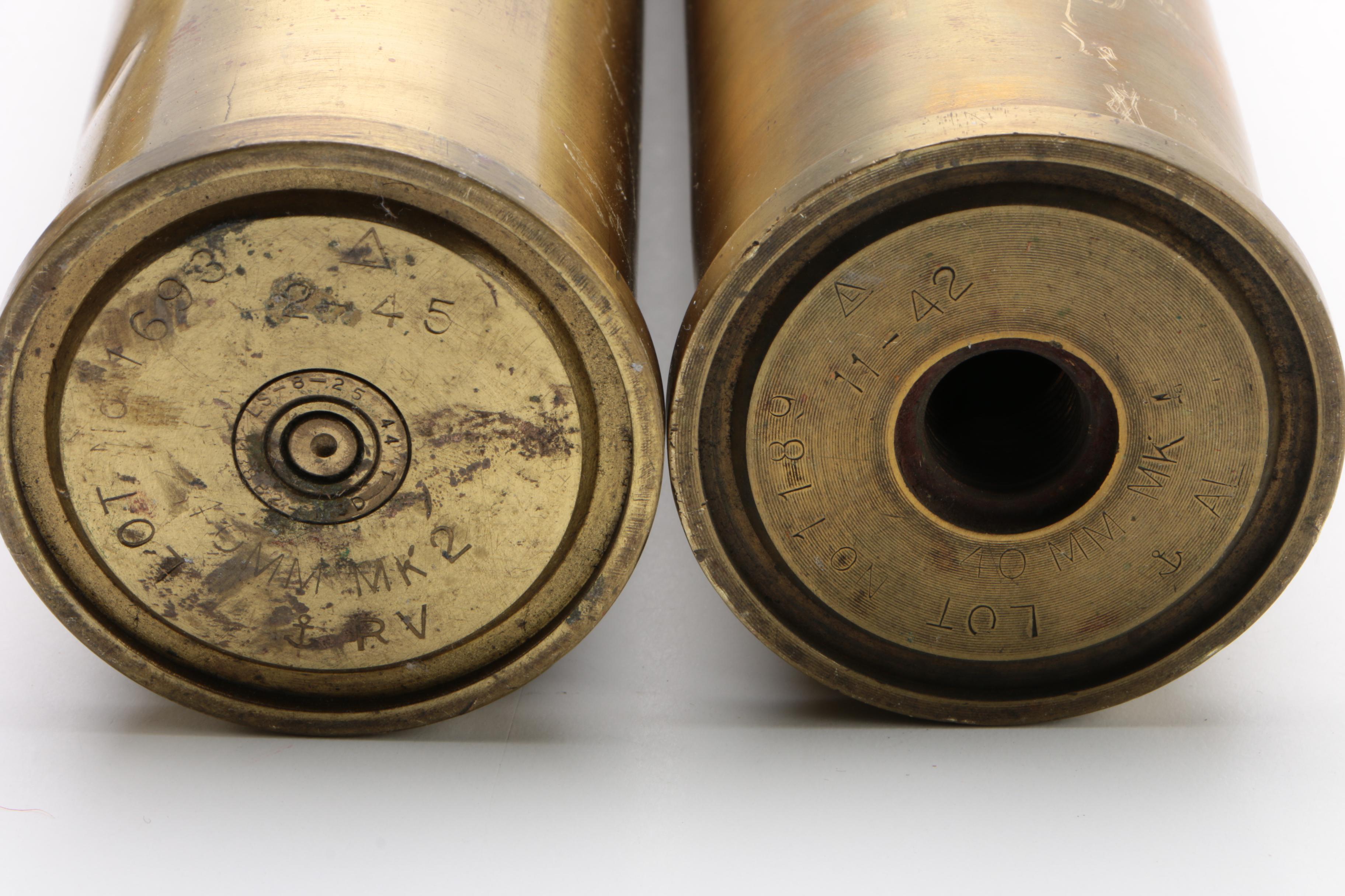 Inert World War II Era 40mm Bofors Gun and MK2 Artillery Projectiles | EBTH