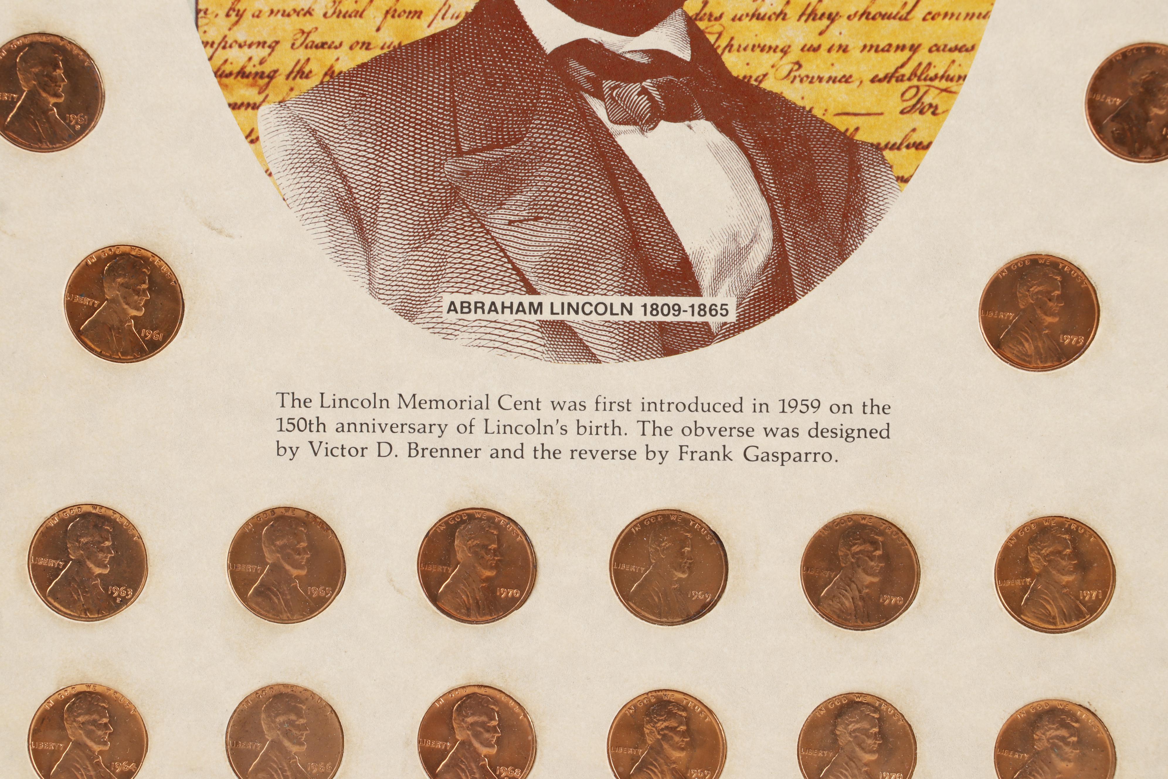Framed "Abraham Lincoln Memorial Collection" Pennies Dated 1959 to 1977 ...