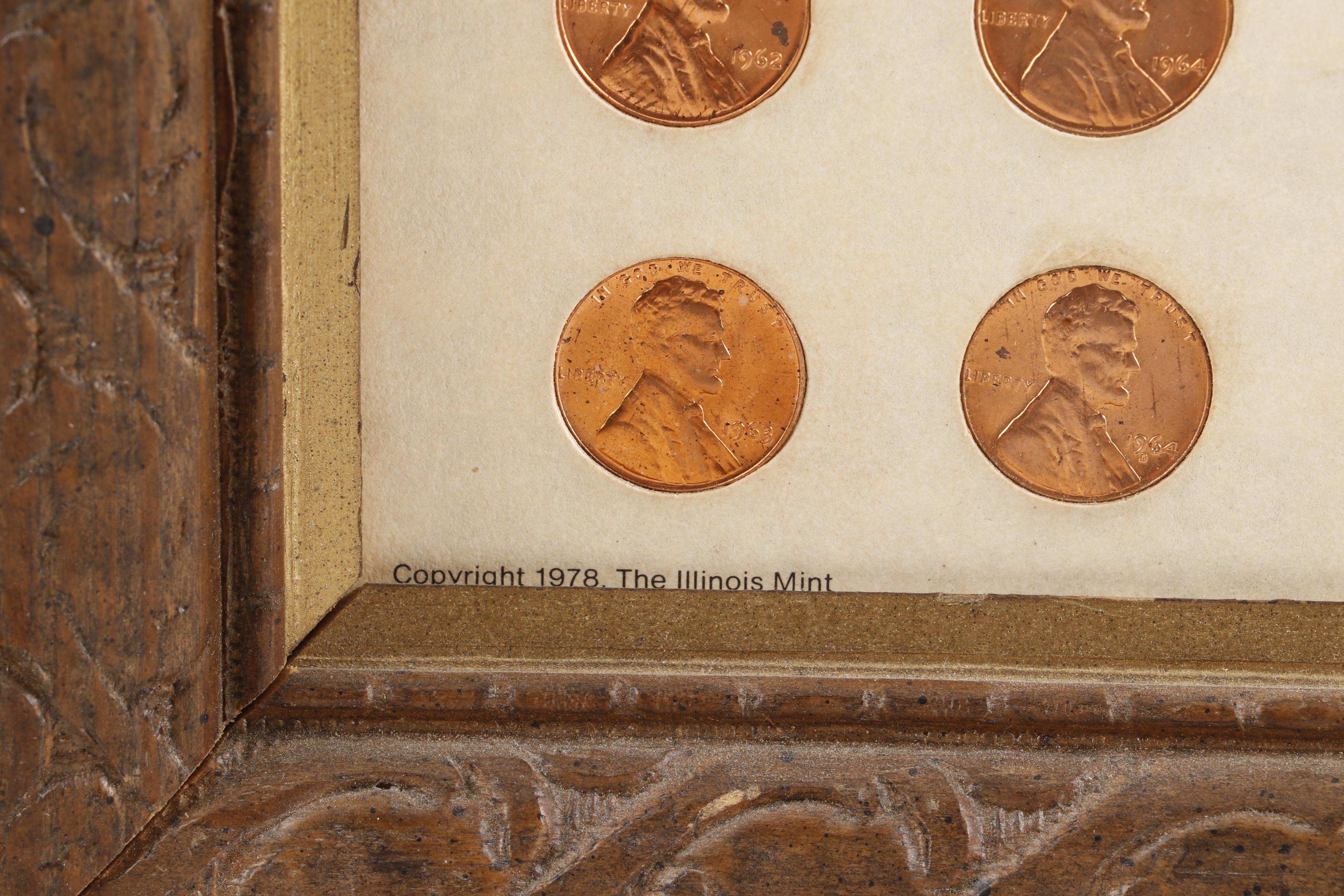 Framed "Abraham Lincoln Memorial Collection" Pennies Dated 1959 to 1977 ...