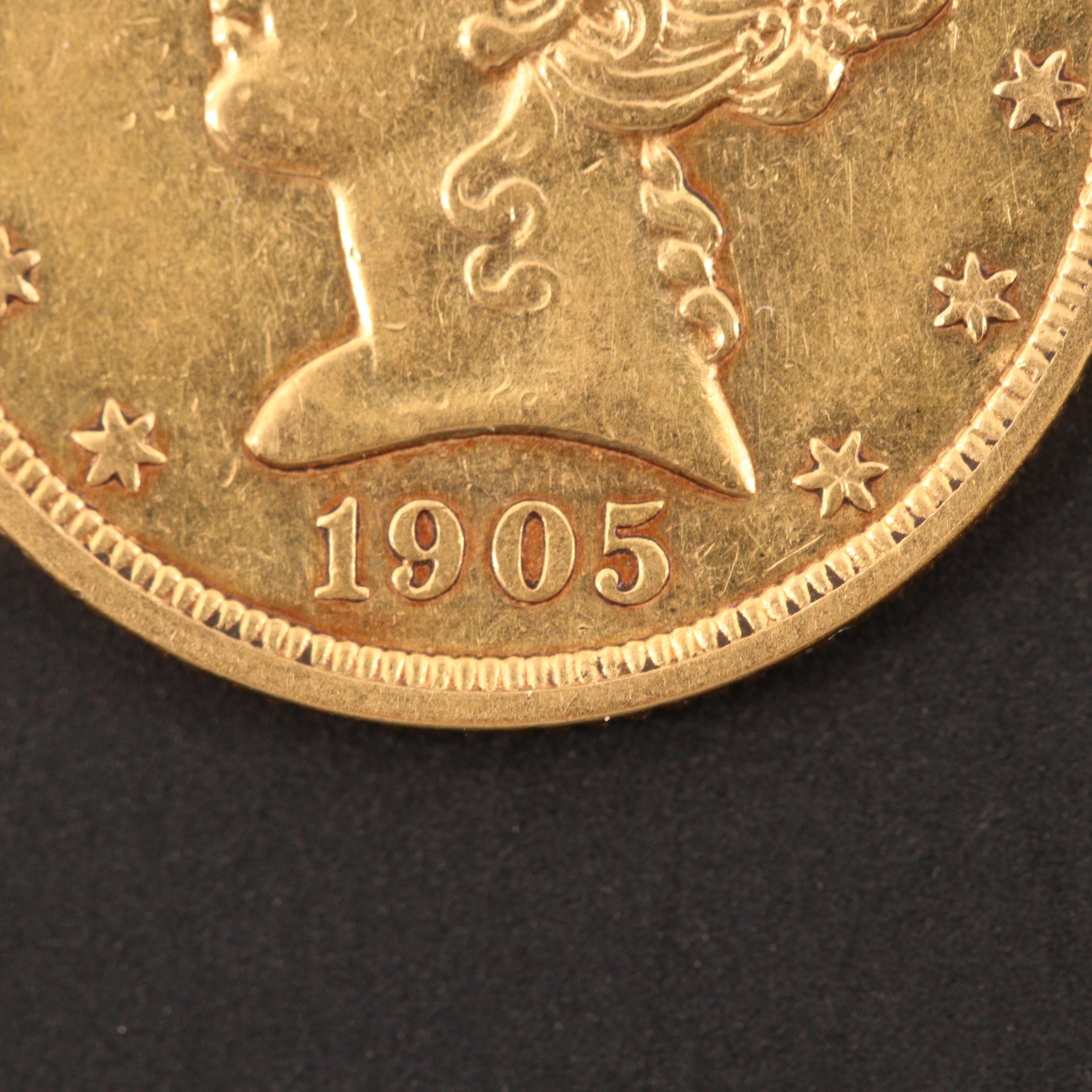 1905 Liberty Head Five Dollar Gold Coin | EBTH