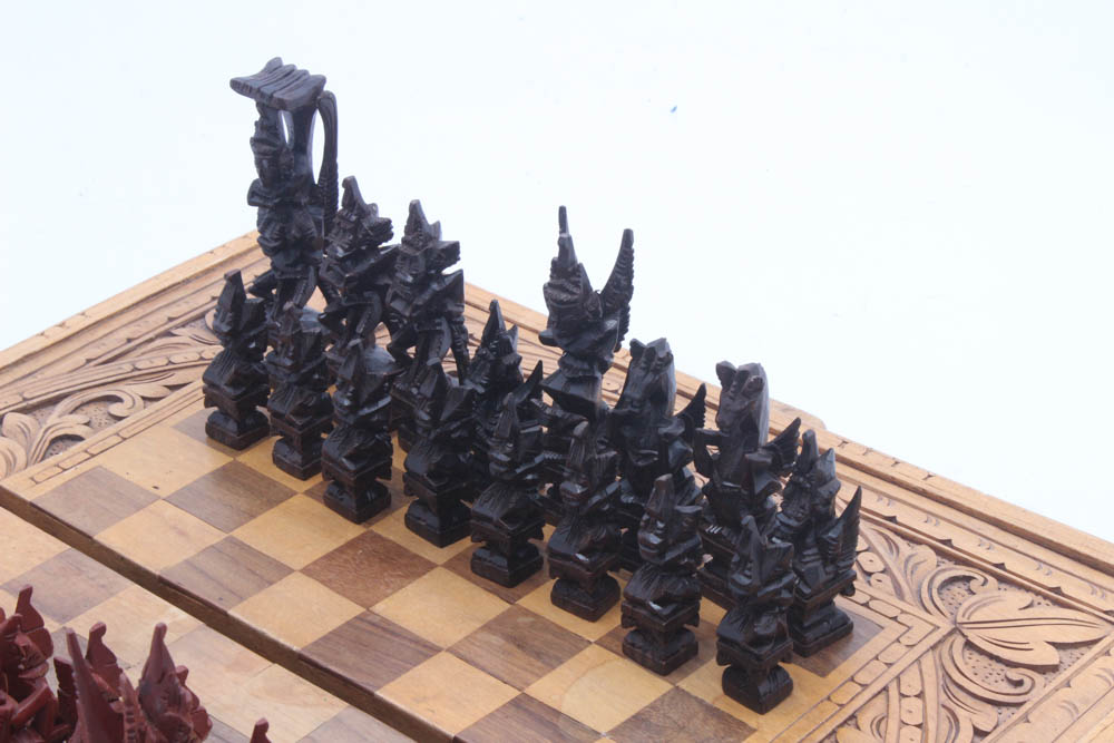 Balinese Hand-Carved Wooden Chess and Backgammon Set | EBTH