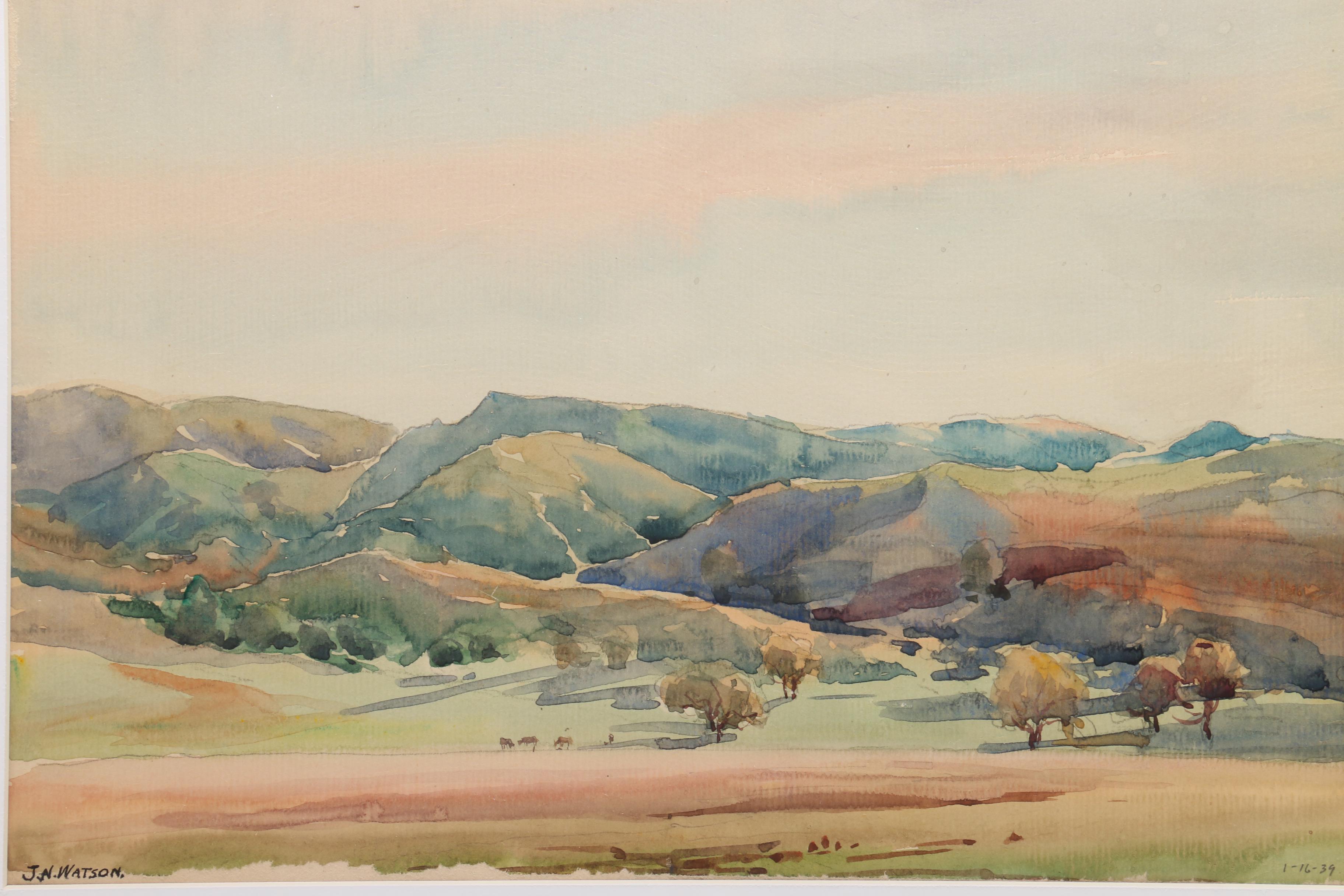 Jessie Watson 1939 Watercolor Painting of Vast Landscape | EBTH