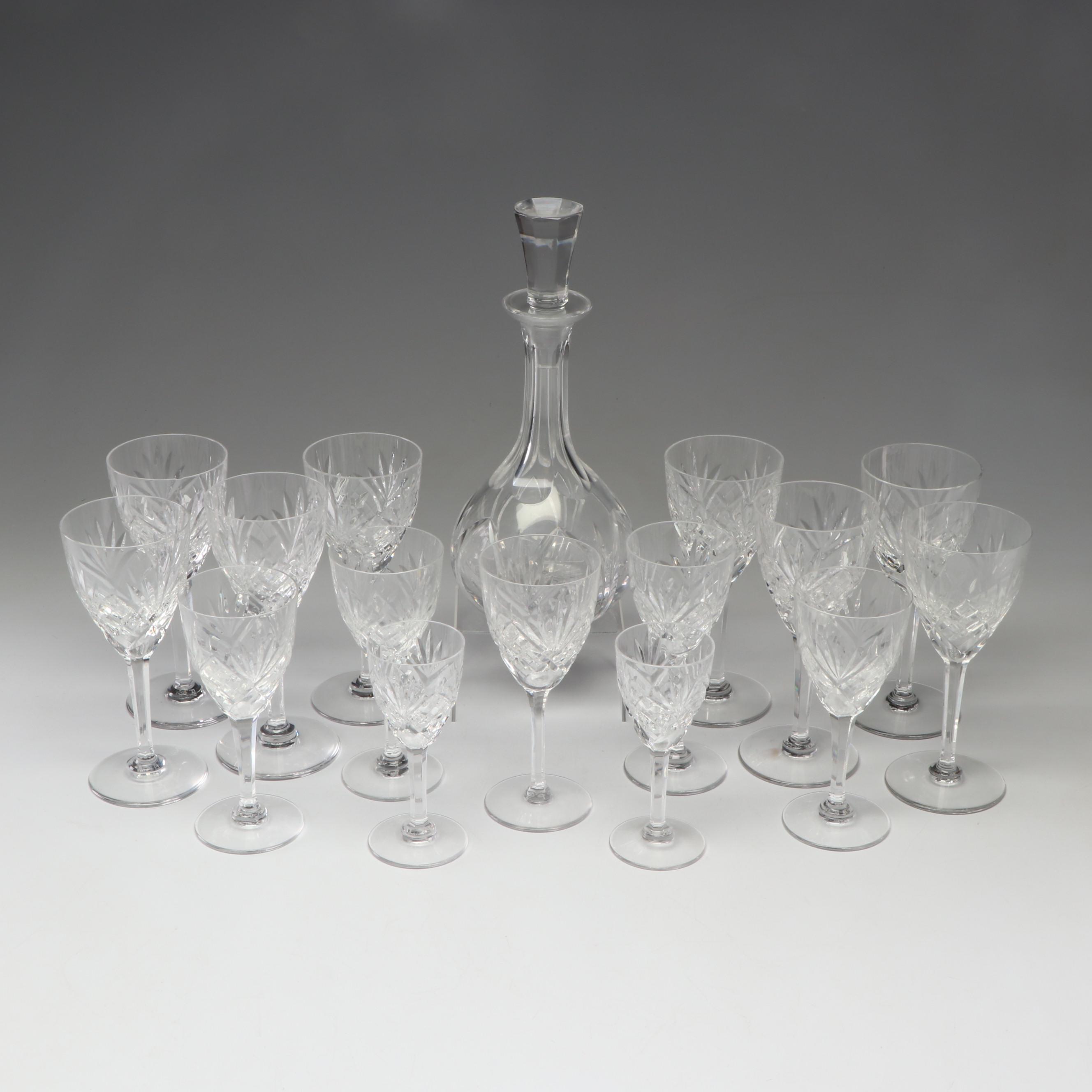 Atlantis Cut Crystal Decanter with St. Louis Crystal Glasses | EBTH