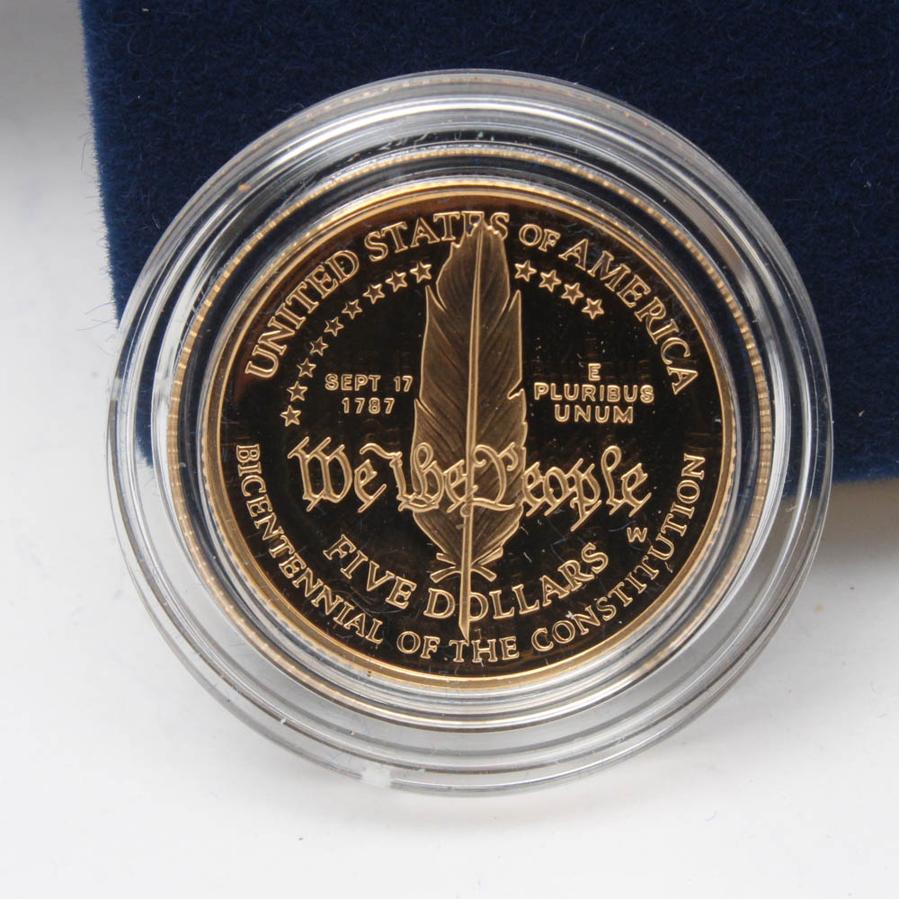 1987-W U.S. Constitution Bicentennial $5 Commemorative Proof Gold Coin ...