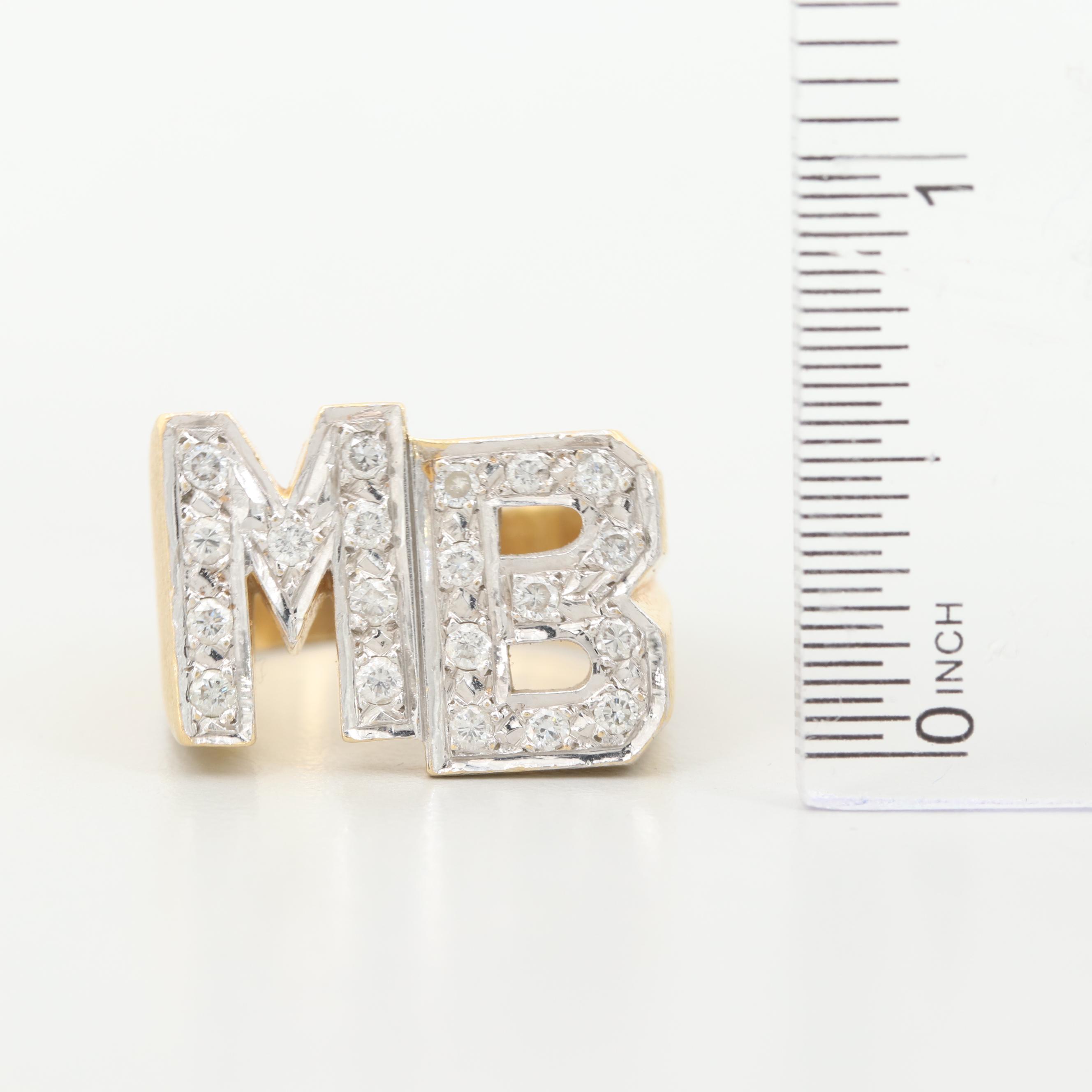 18K Yellow Gold Diamond "MB" Ring | EBTH