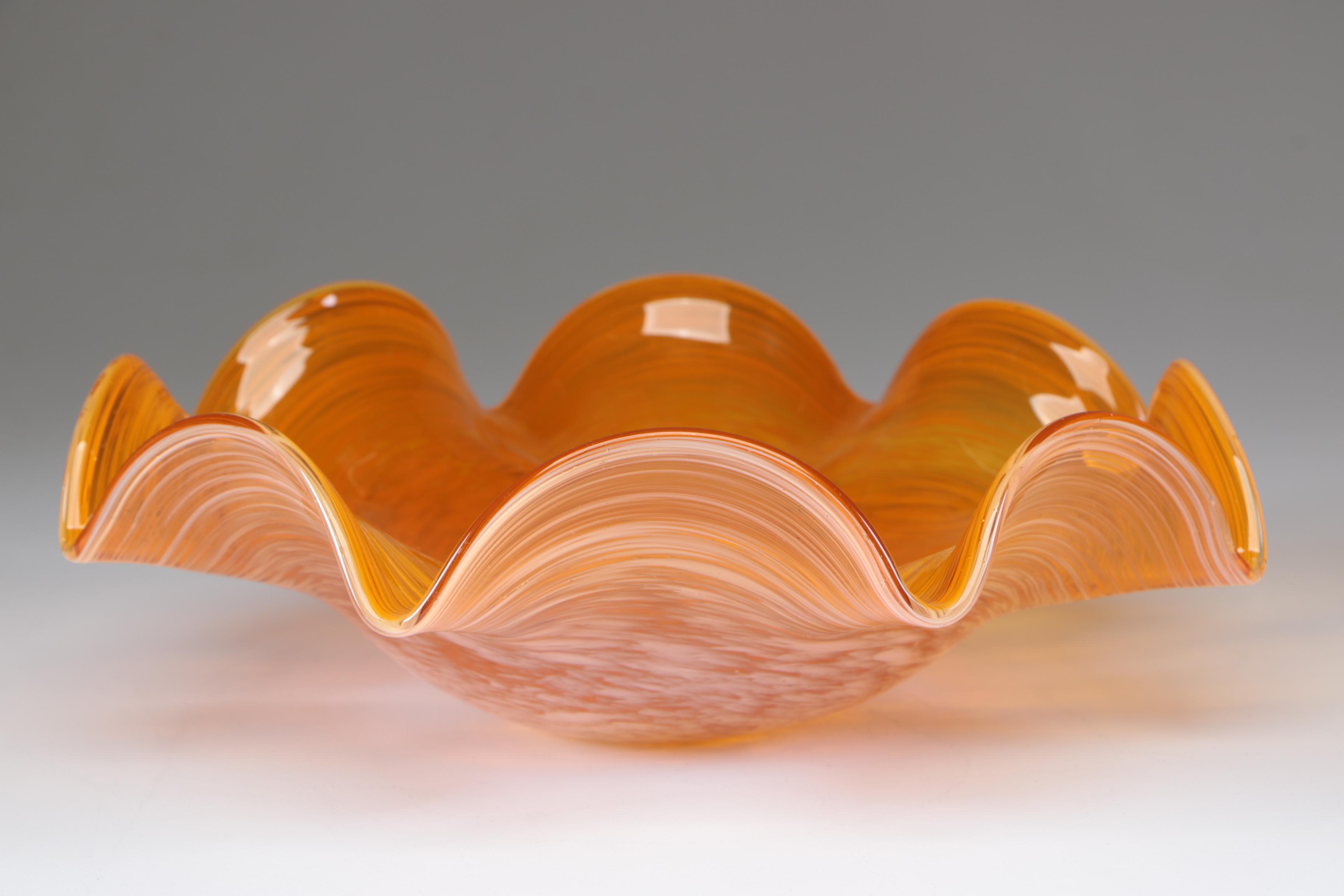Tangerine Art Glass Flared Rim Centerpiece Bowl | EBTH