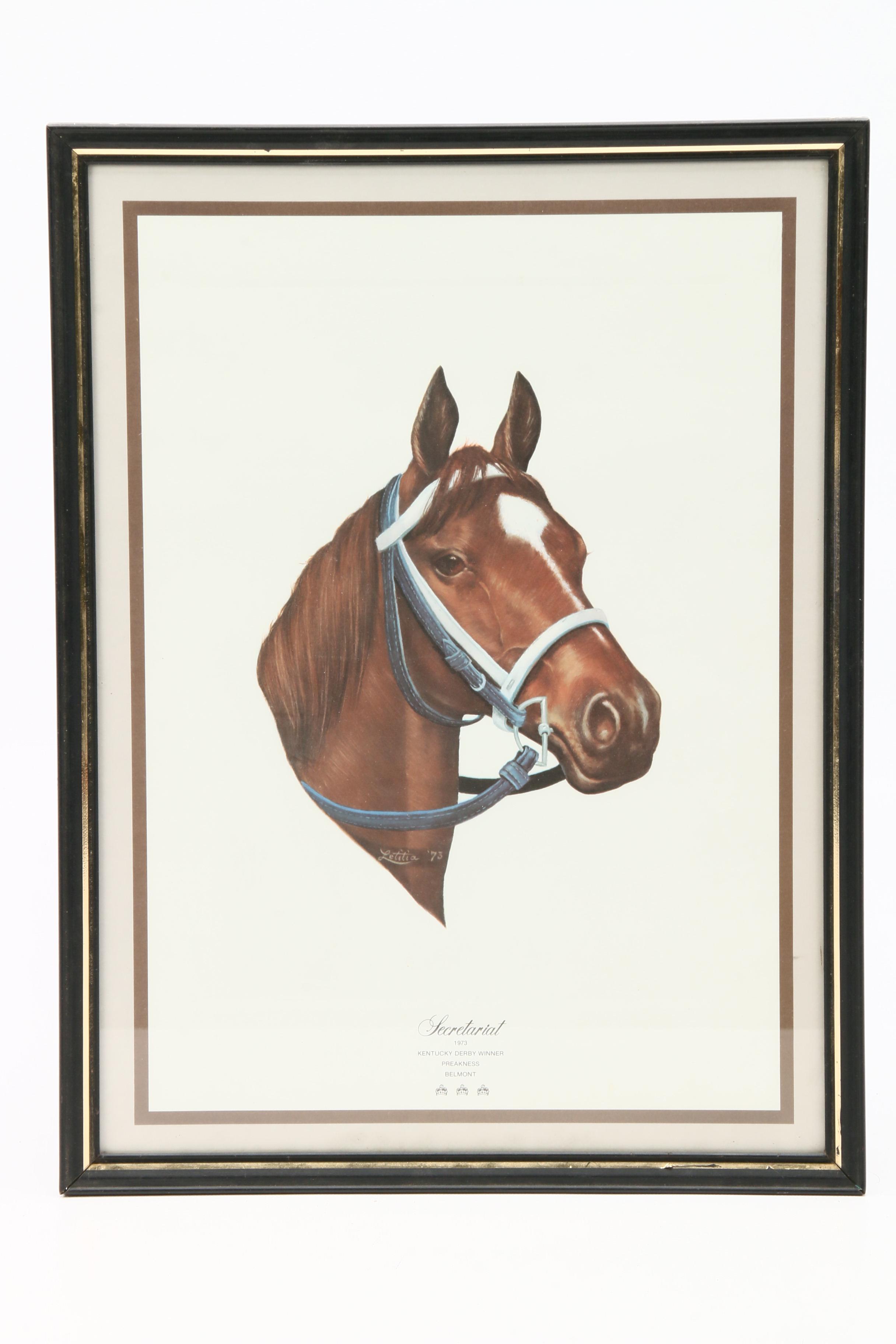 1973 Secretariat Triple Crown Champion Framed Equestrian Portrait | EBTH