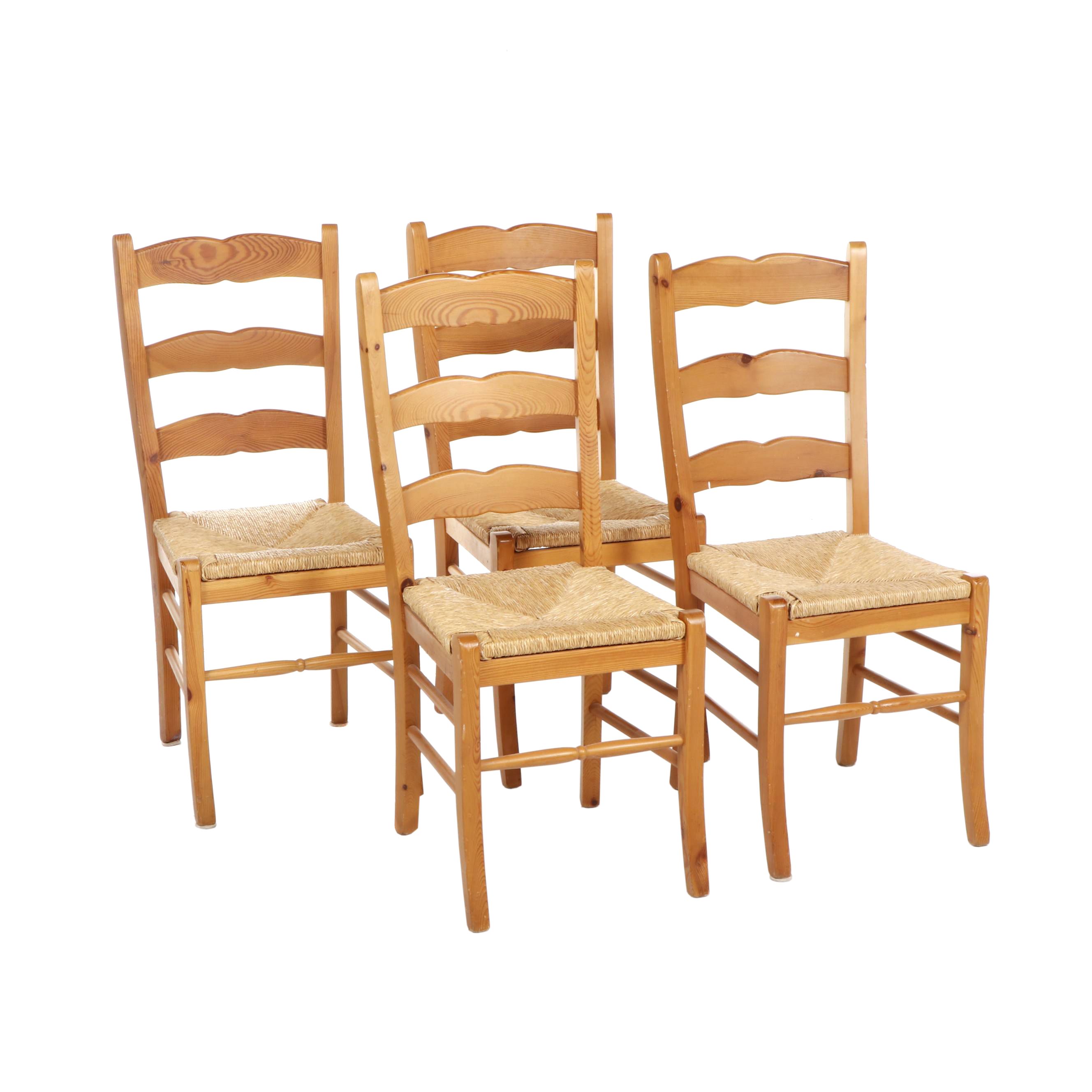 Four Oak Ladder Back Kitchen Chairs with Rush Seat | EBTH