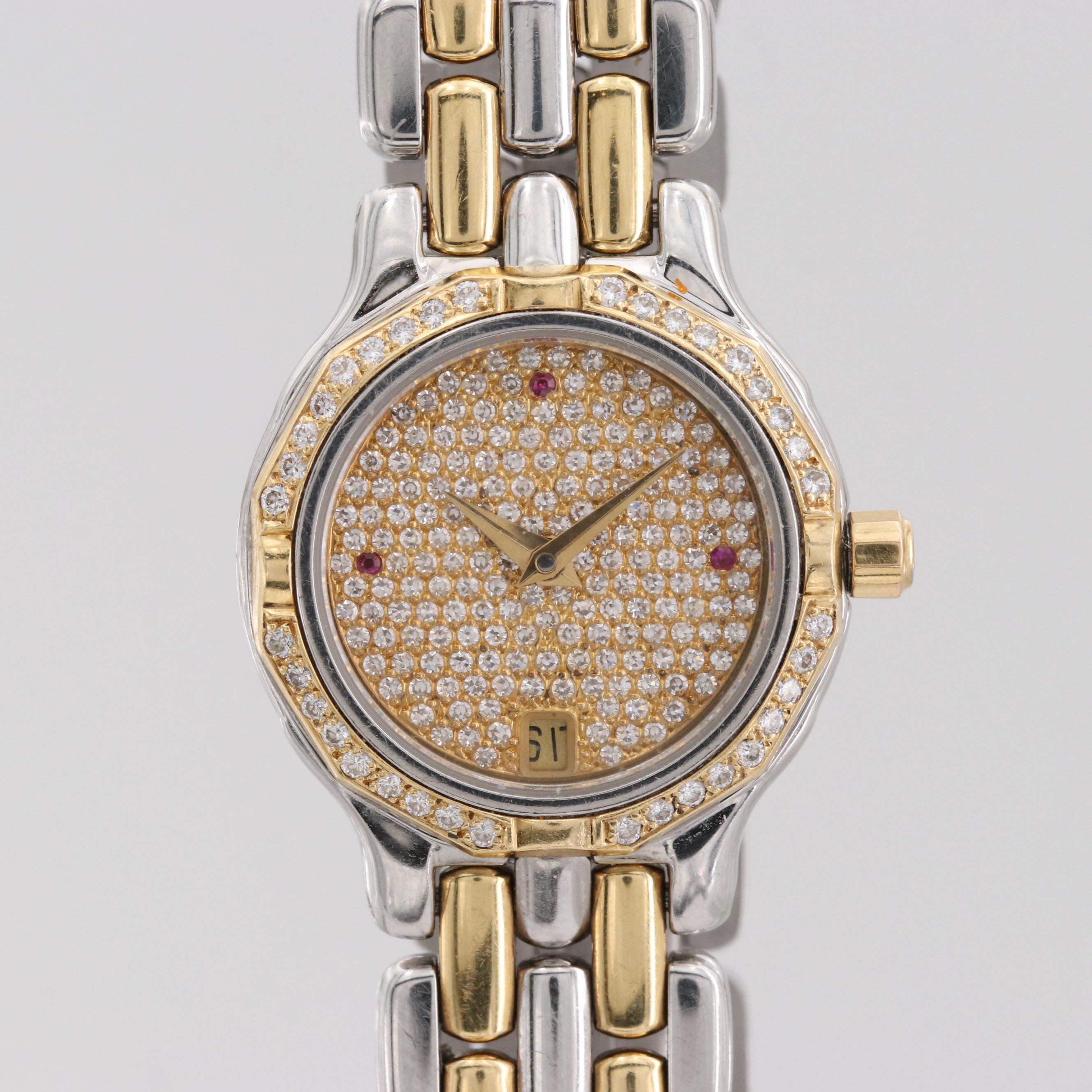 Cyma 18K Yellow Gold Quartz Wristwatch With 1.14 CTW Diamond Bezel and ...
