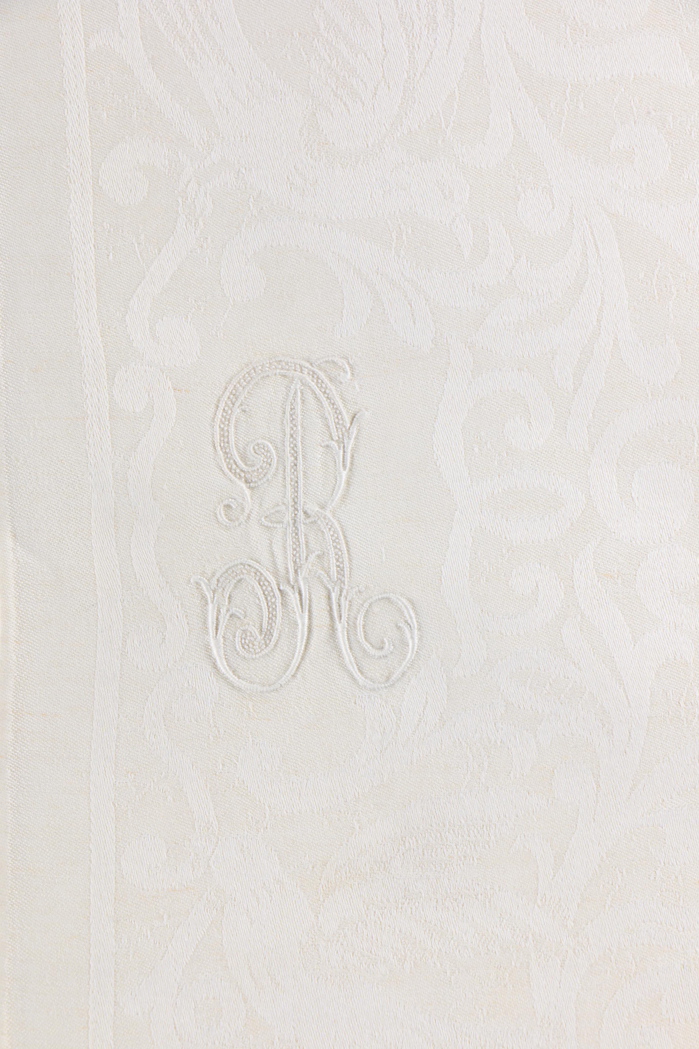 Vintage Figural Damask Lap Napkins with Embroidered Monogrammed "R ...