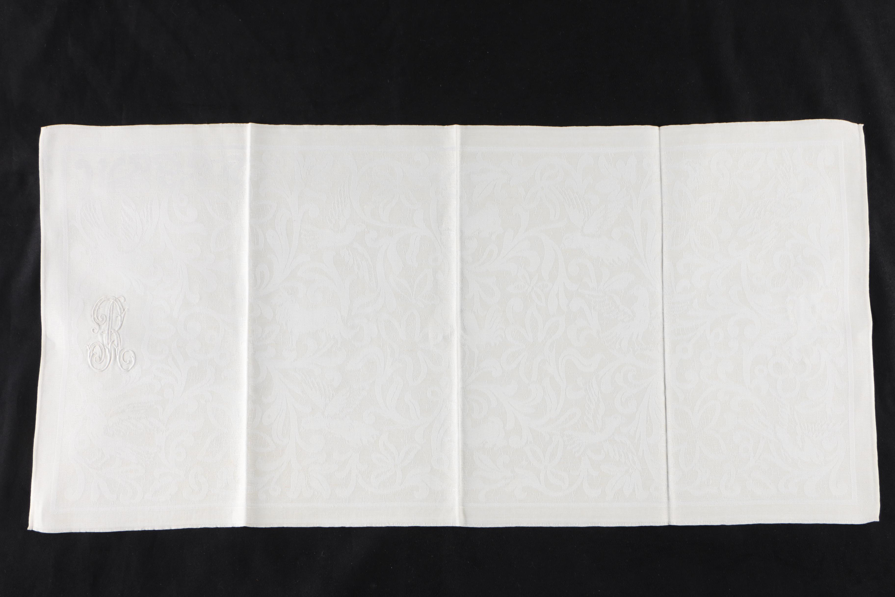 Vintage Figural Damask Lap Napkins with Embroidered Monogrammed "R ...