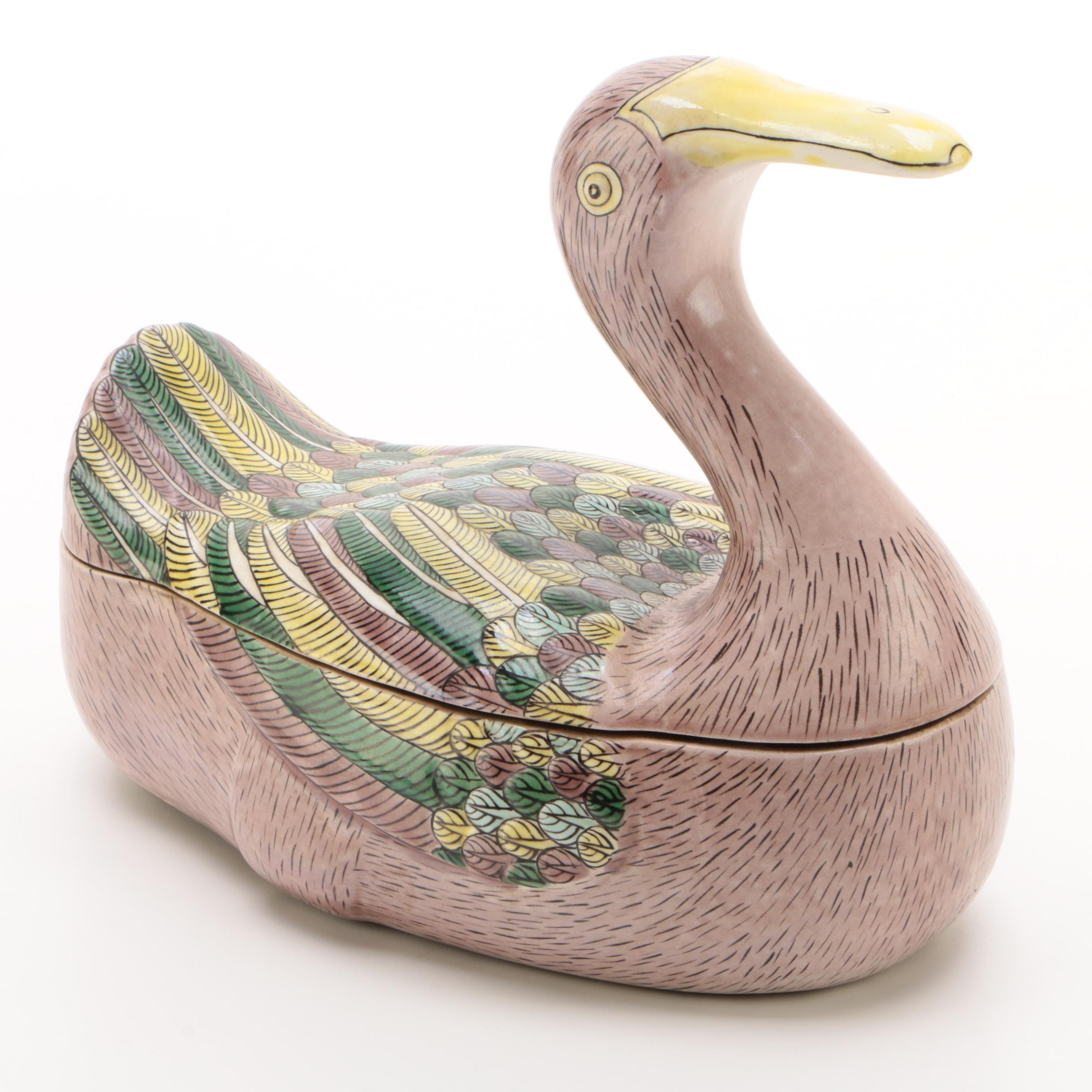 Chinese Ceramic Goose Covered Dish | EBTH