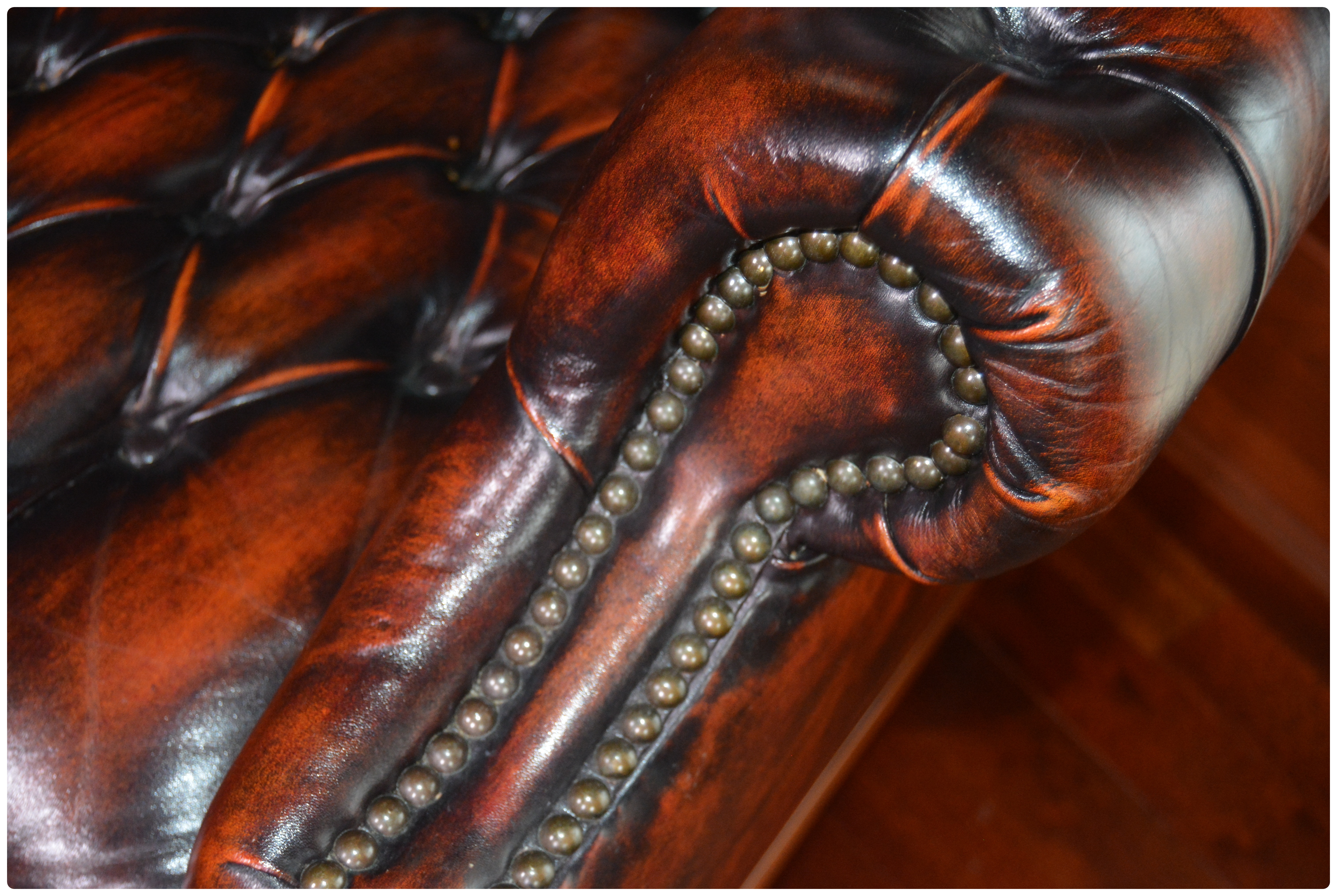 Tufted Wingback Mottled Leather Library Chair and Ottoman, Contemporary ...