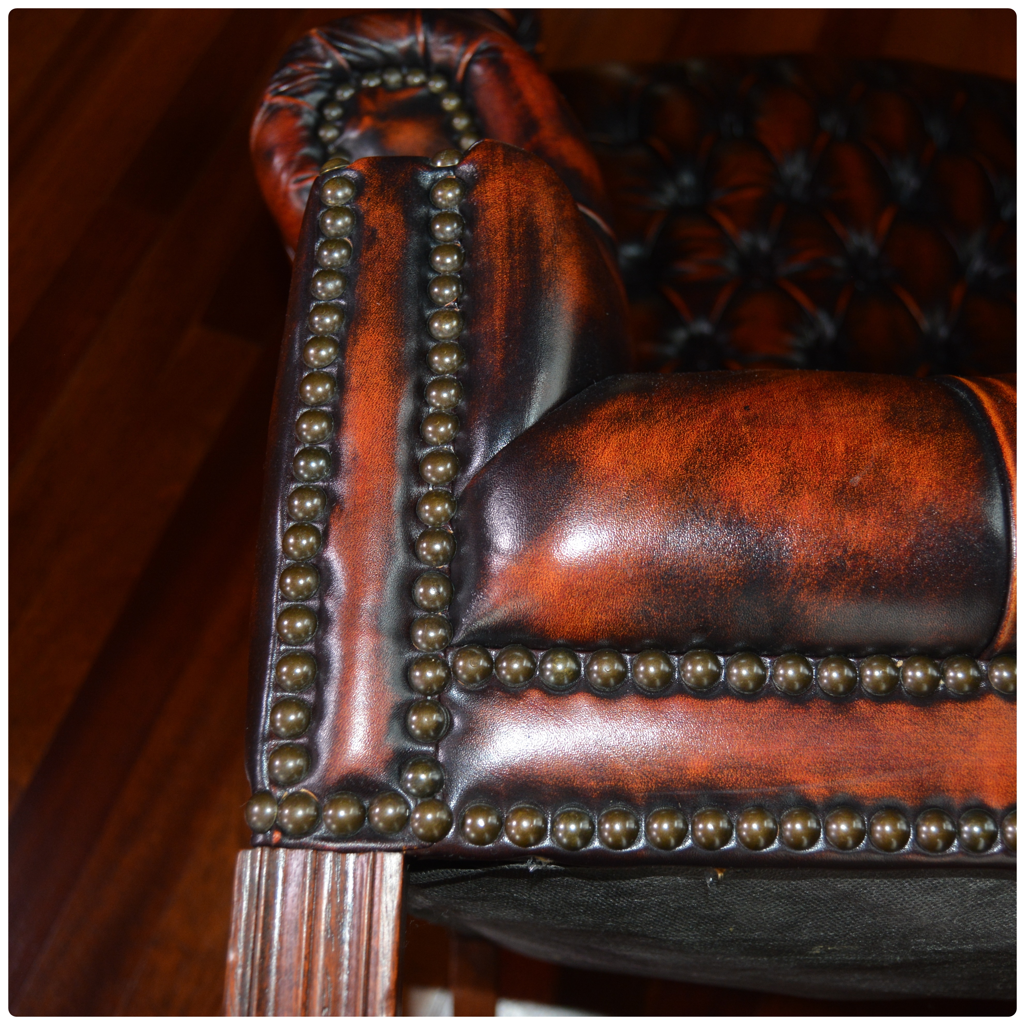 Tufted Wingback Mottled Leather Library Chair and Ottoman, Contemporary ...