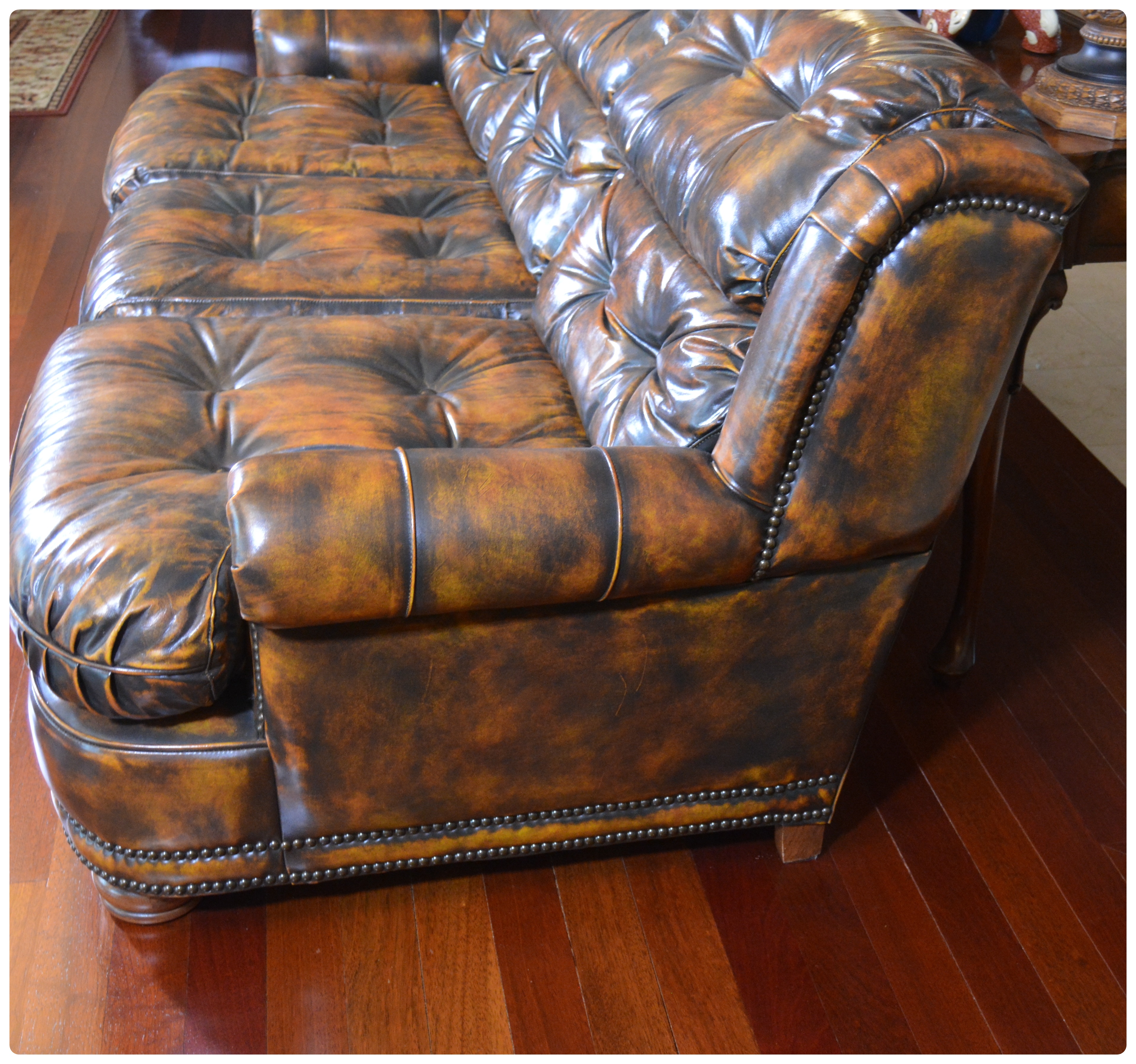 Tufted Mottled Leather Sofa, Contemporary | EBTH