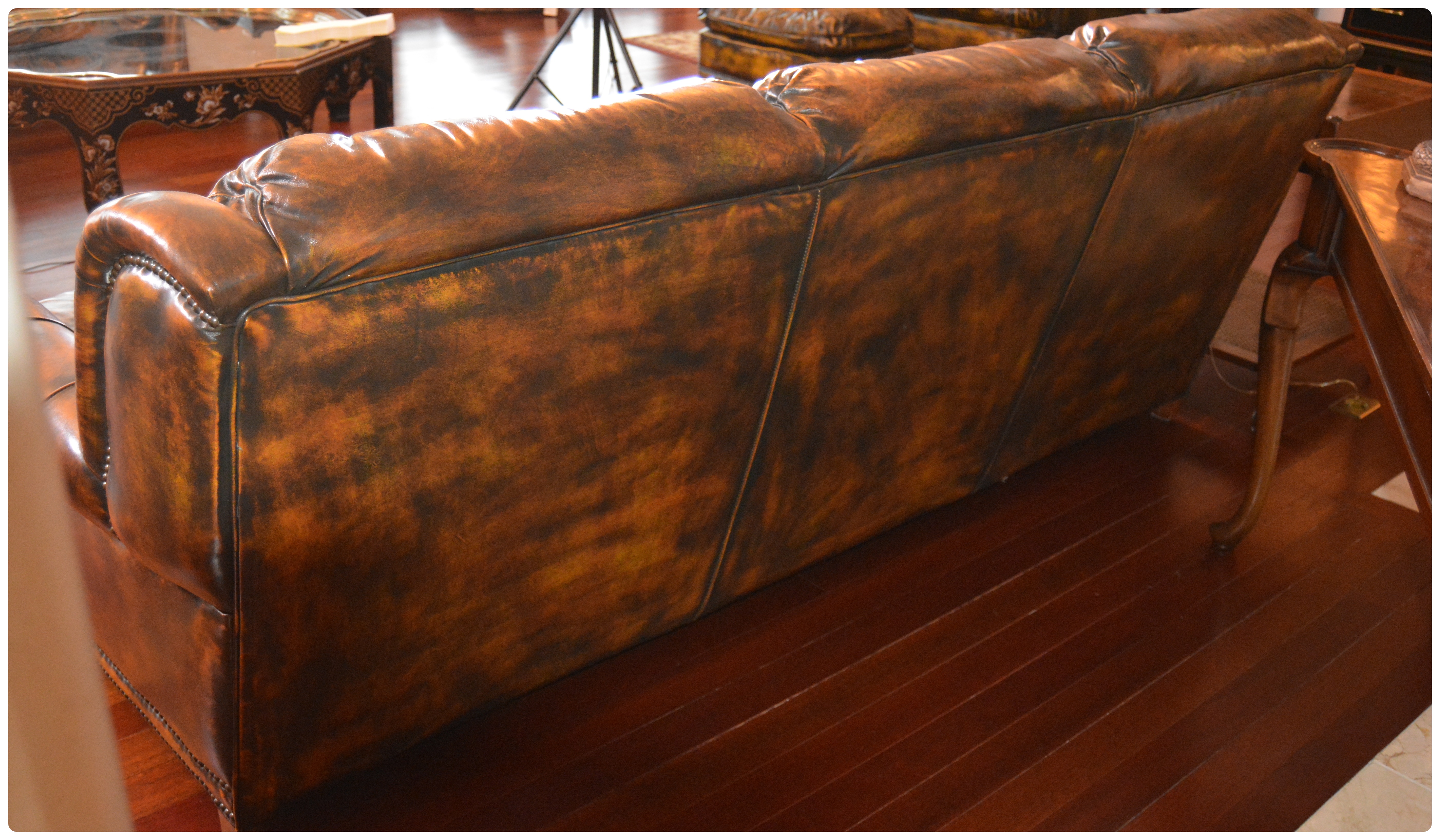 Tufted Mottled Leather Sofa, Contemporary | EBTH