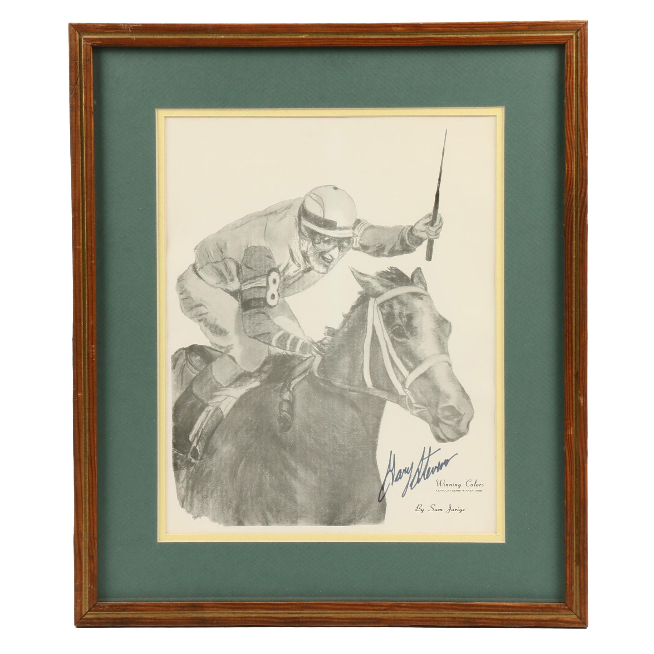 Jockey Gary Stevens Signed Print of Kentucky Derby Winner Winning ...