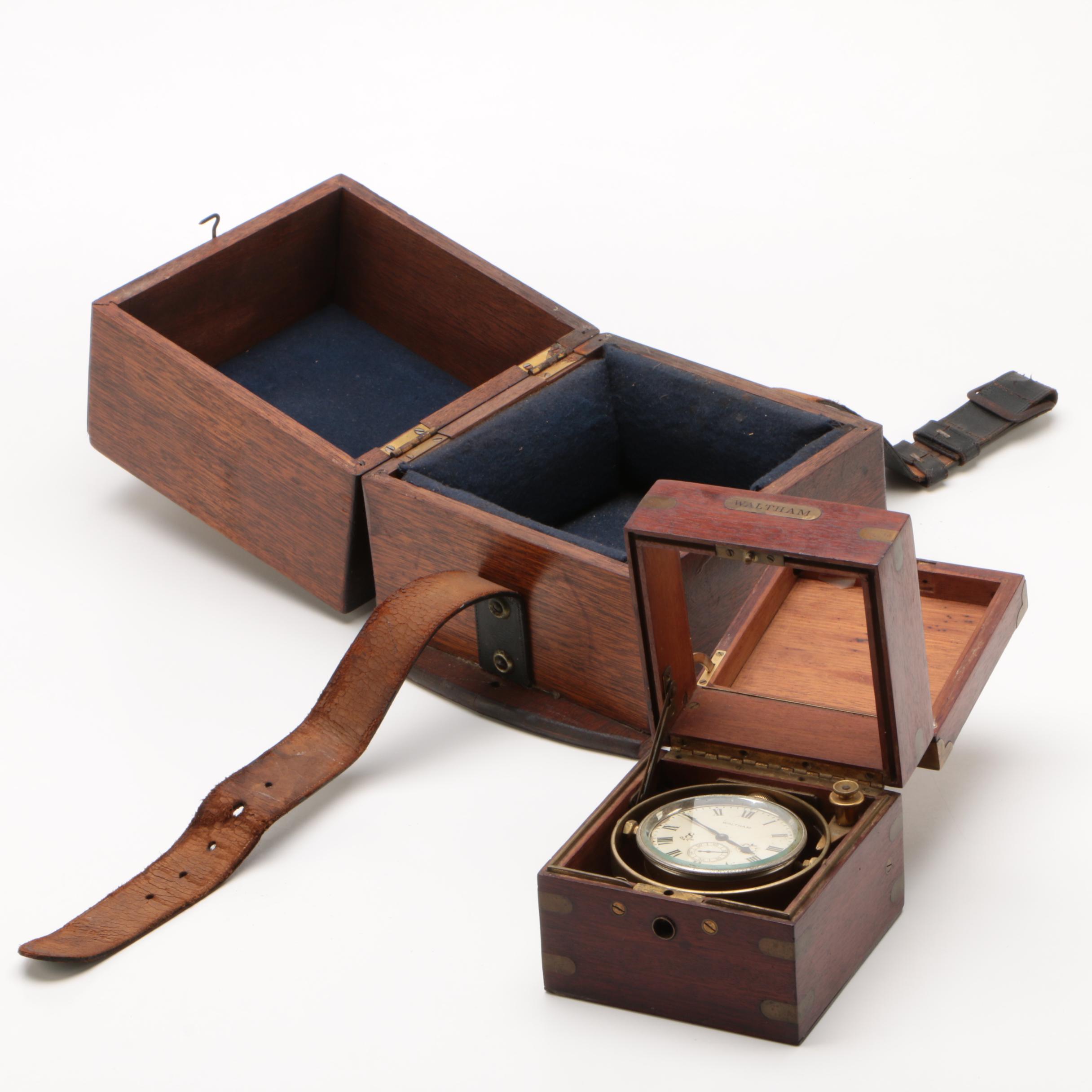 Waltham Eight Day Marine Chronometer with Mahogany Case, Early 20th ...