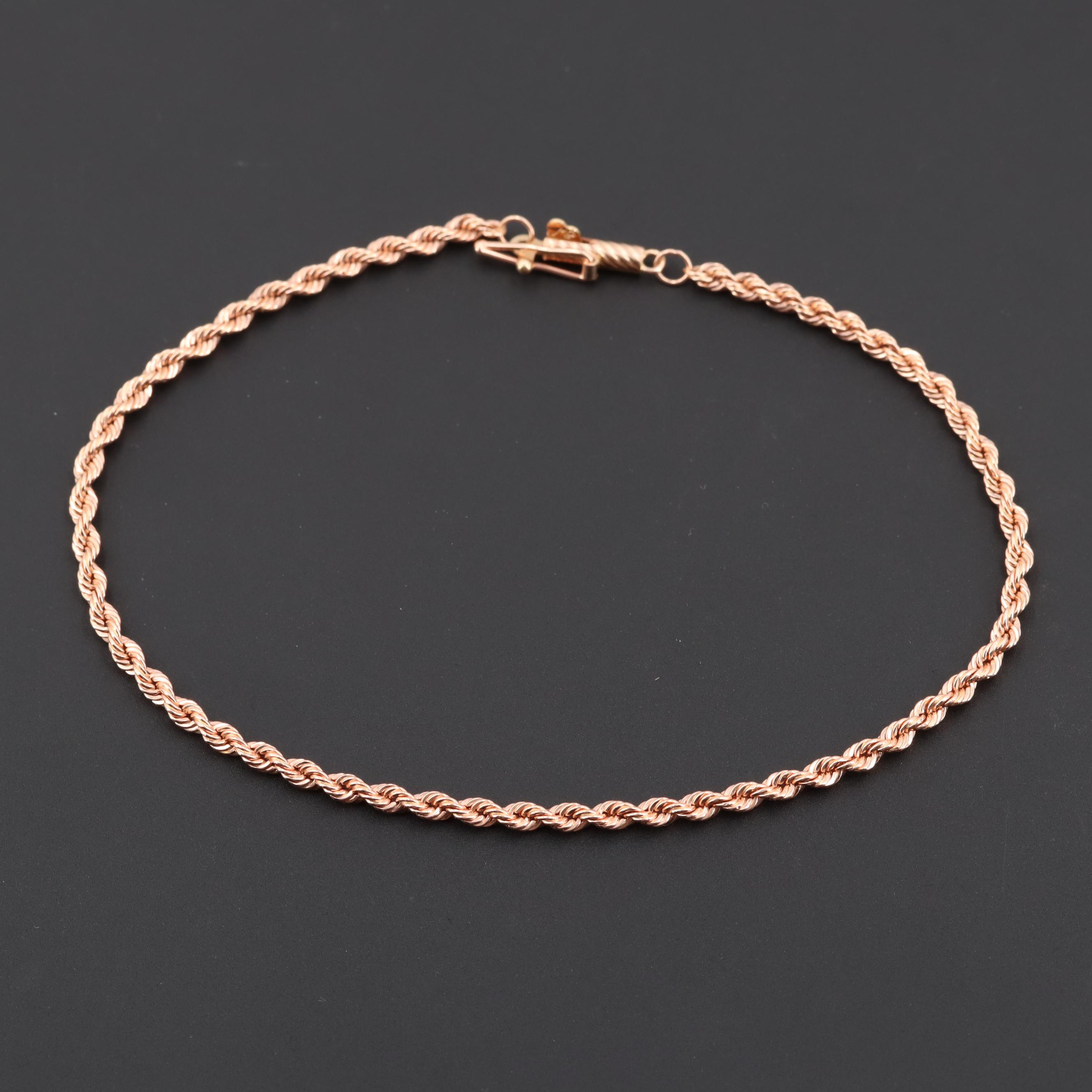 14K Rose Gold Rope Chain Bracelet | EBTH