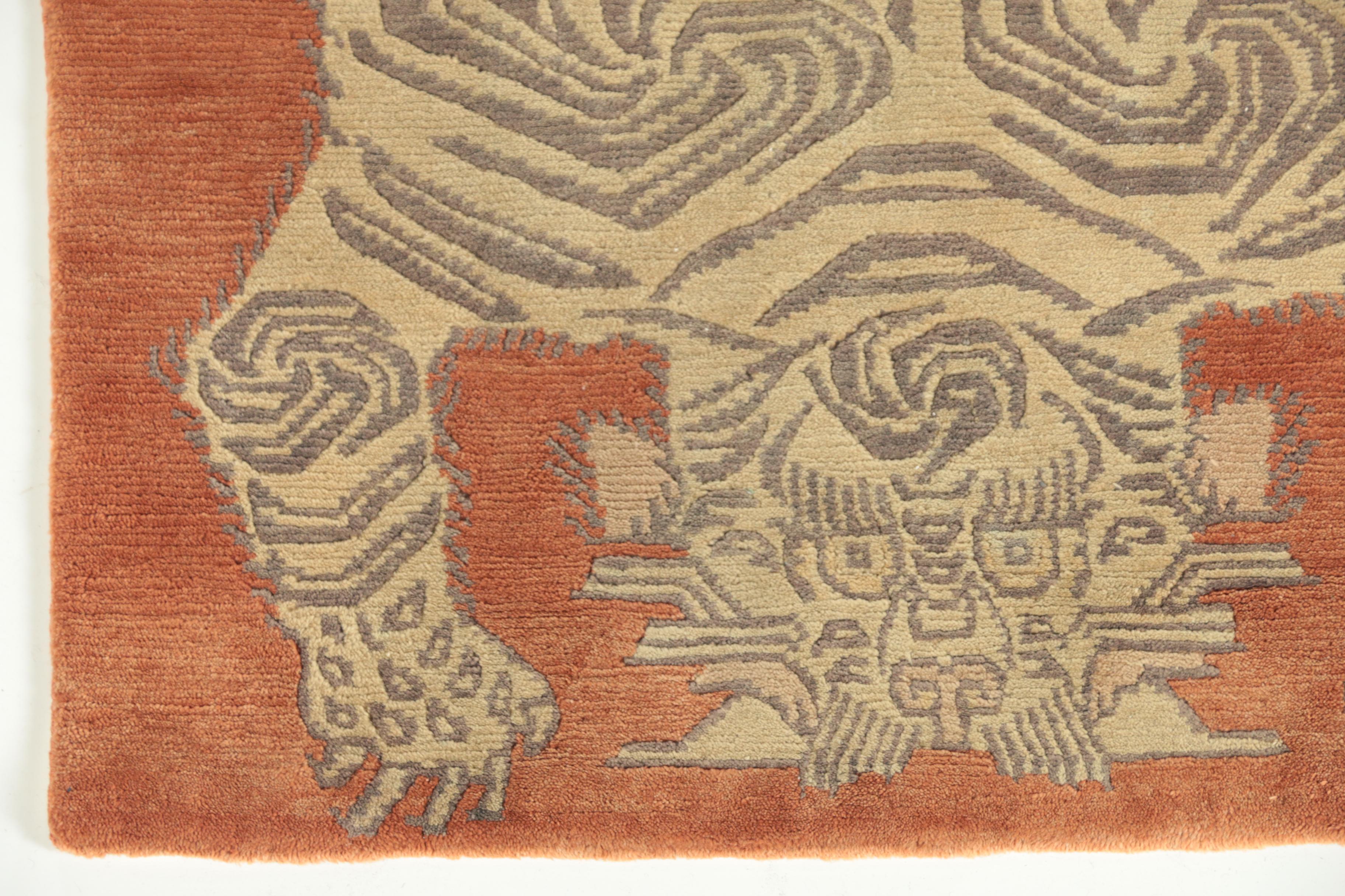 Hand-Knotted Nepalese Pictorial Tiger Wool Area Rug | EBTH