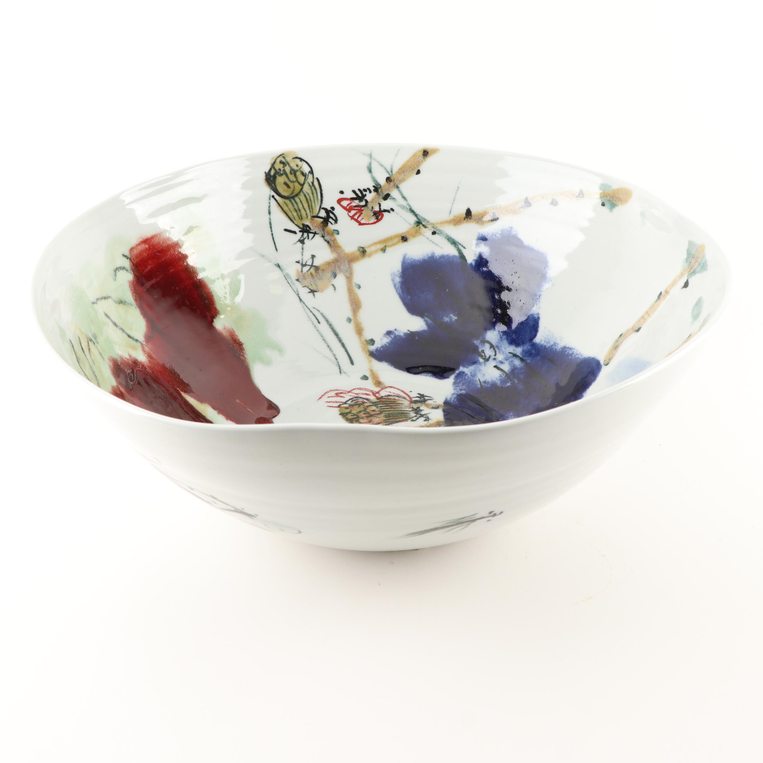John-Richard Hand Painted "Curled Rim" Porcelain Centerpiece Bowl | EBTH