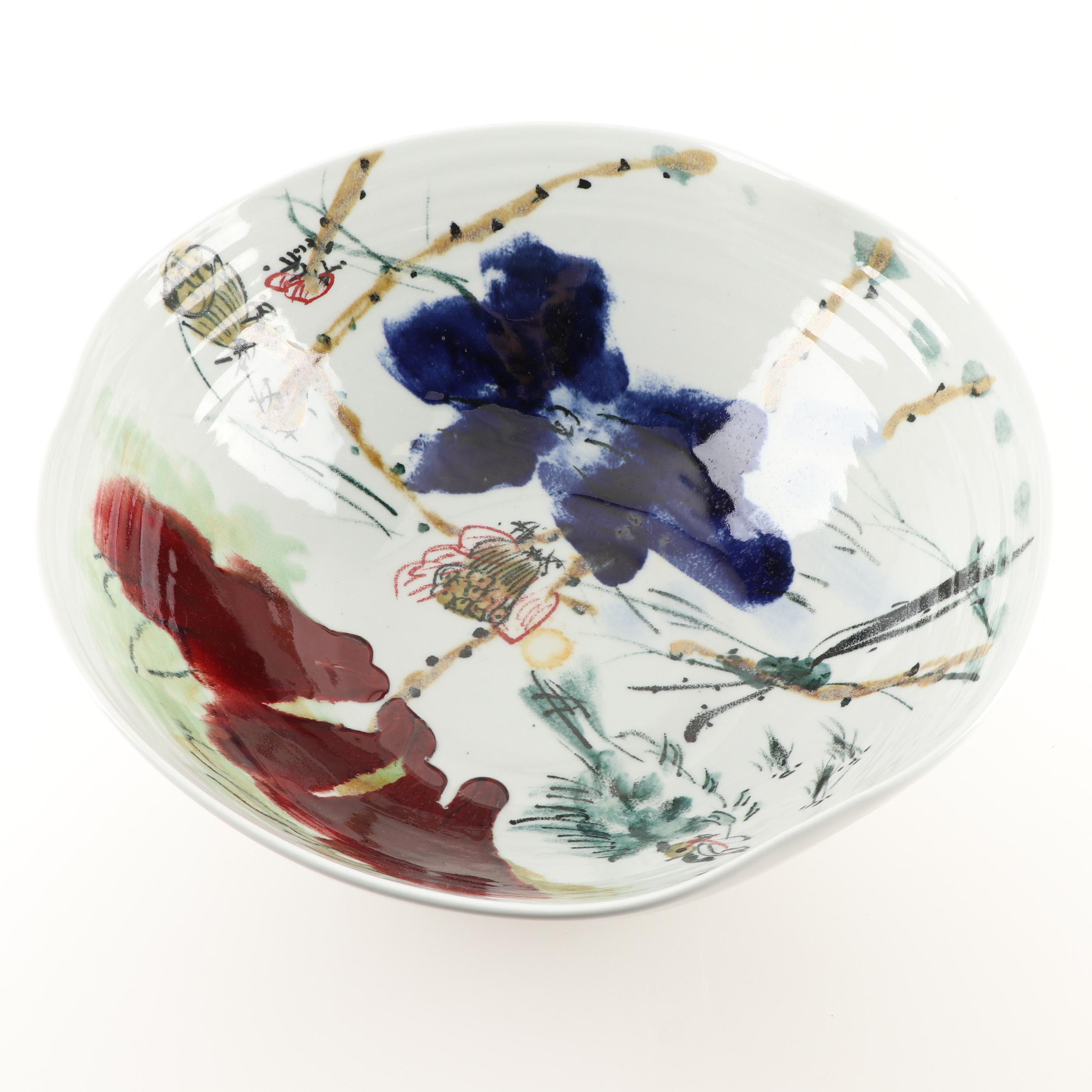John-Richard Hand Painted "Curled Rim" Porcelain Centerpiece Bowl | EBTH