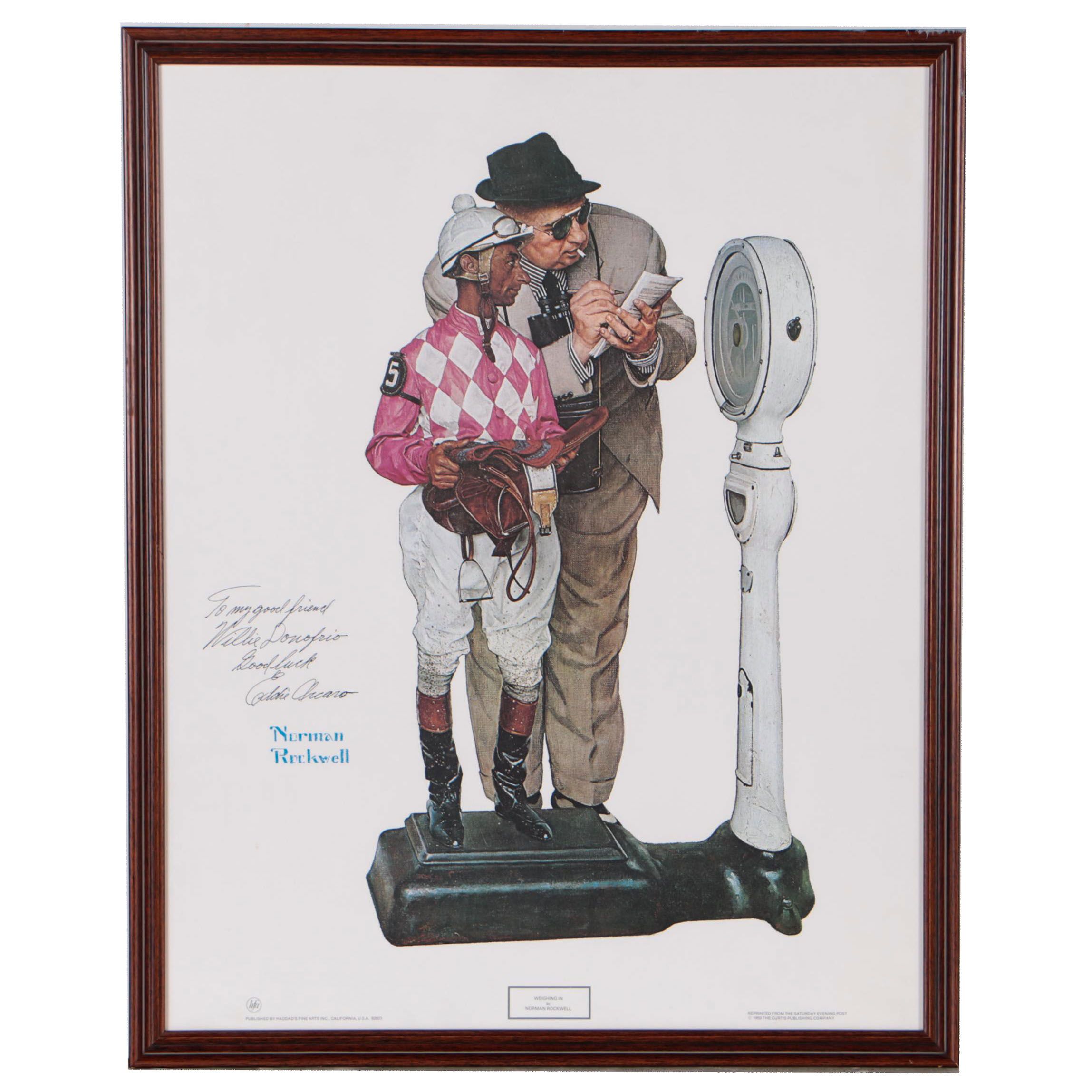 Eddie Arcaro Autographed Offset Lithograph after Norman Rockwell ...