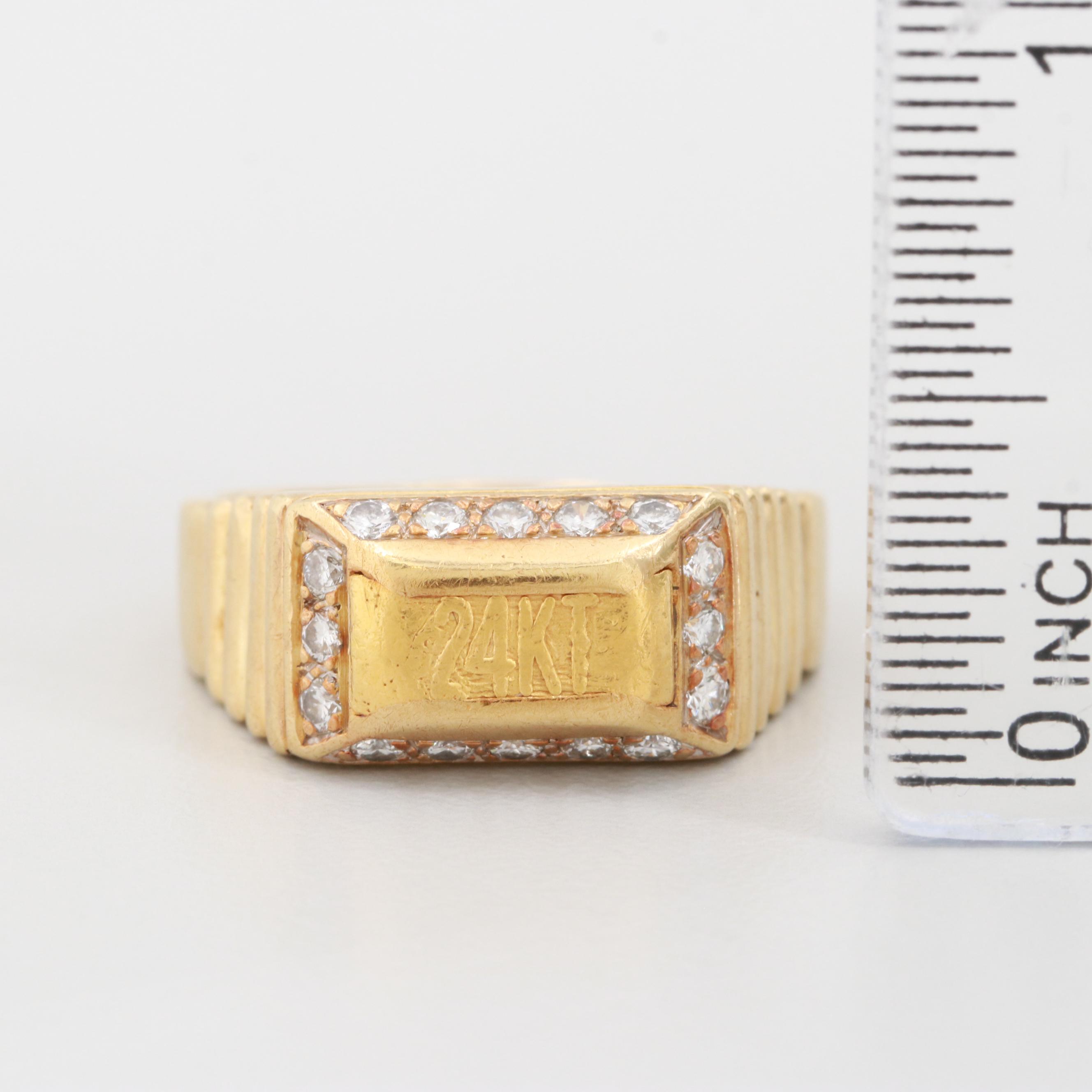 18K Yellow Gold Diamond Ingot Style Ring with 22K Gold Accent | EBTH