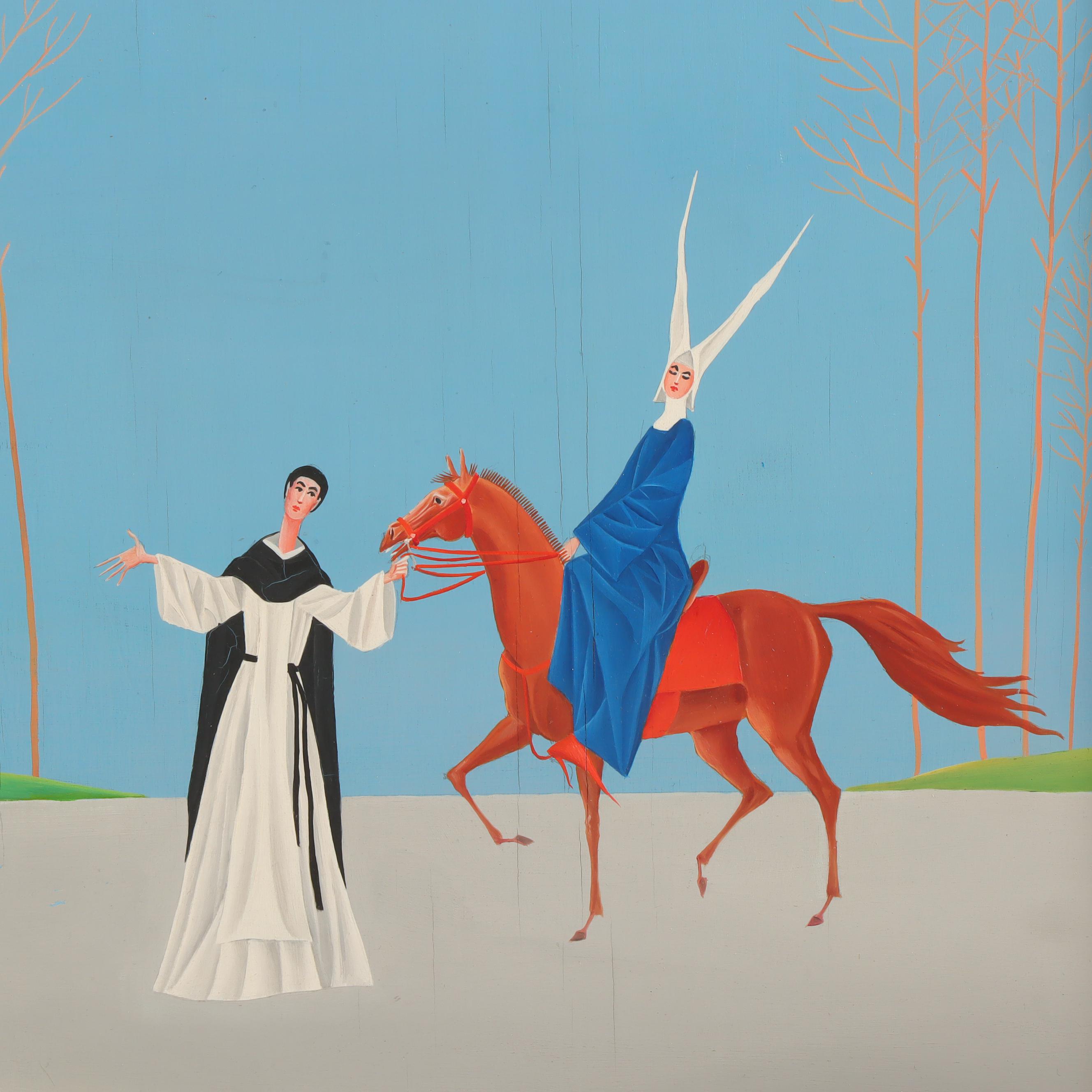 Veniero Canevari Oil Painting of Monk Guiding Nun on Horseback | EBTH