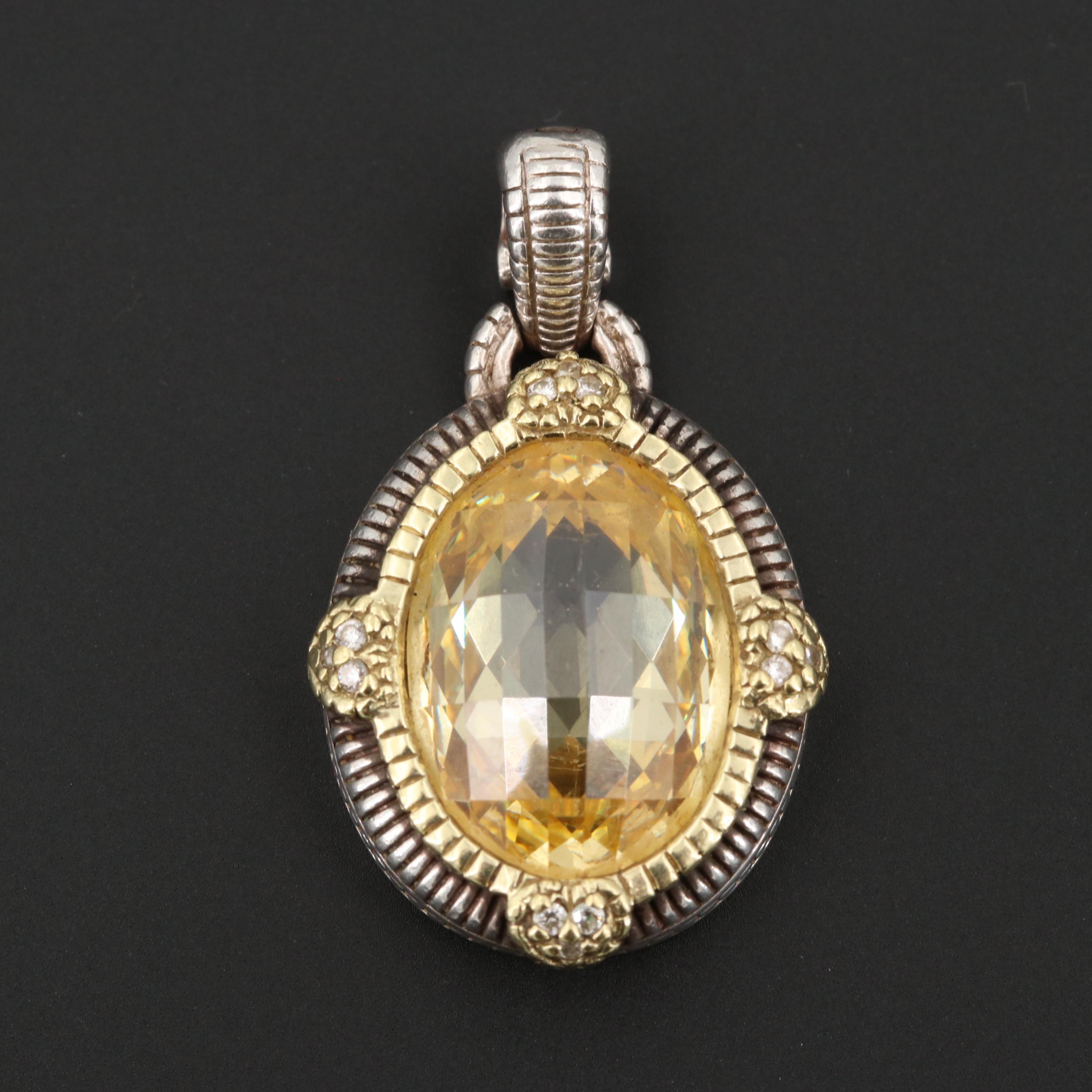 Judith Ripka Sterling Silver Citrine and Diamond Enhancer Pendant | EBTH