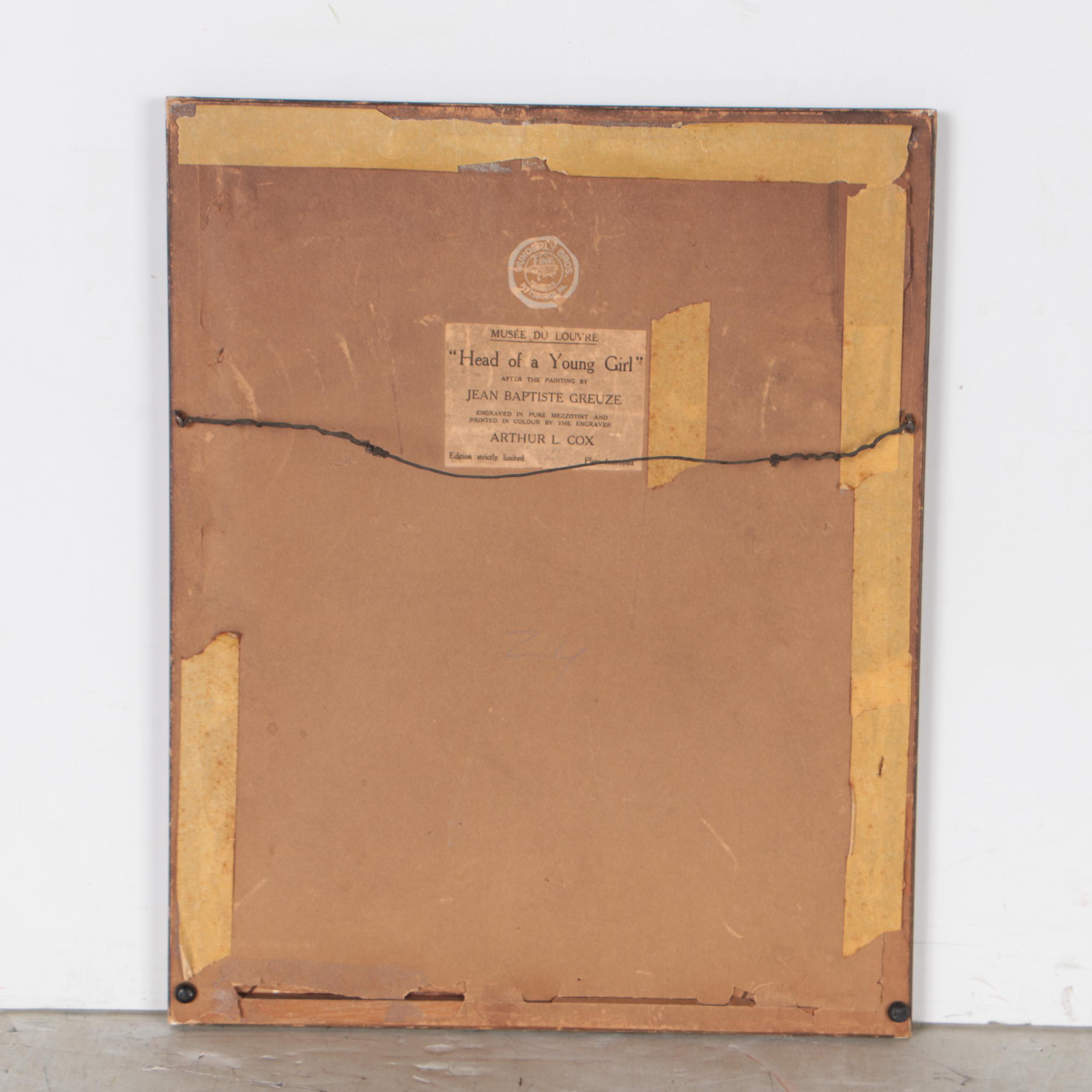 Arthur L. Cox Mezzotint Engraving after Jean Baptiste Greuze, 1921 | EBTH