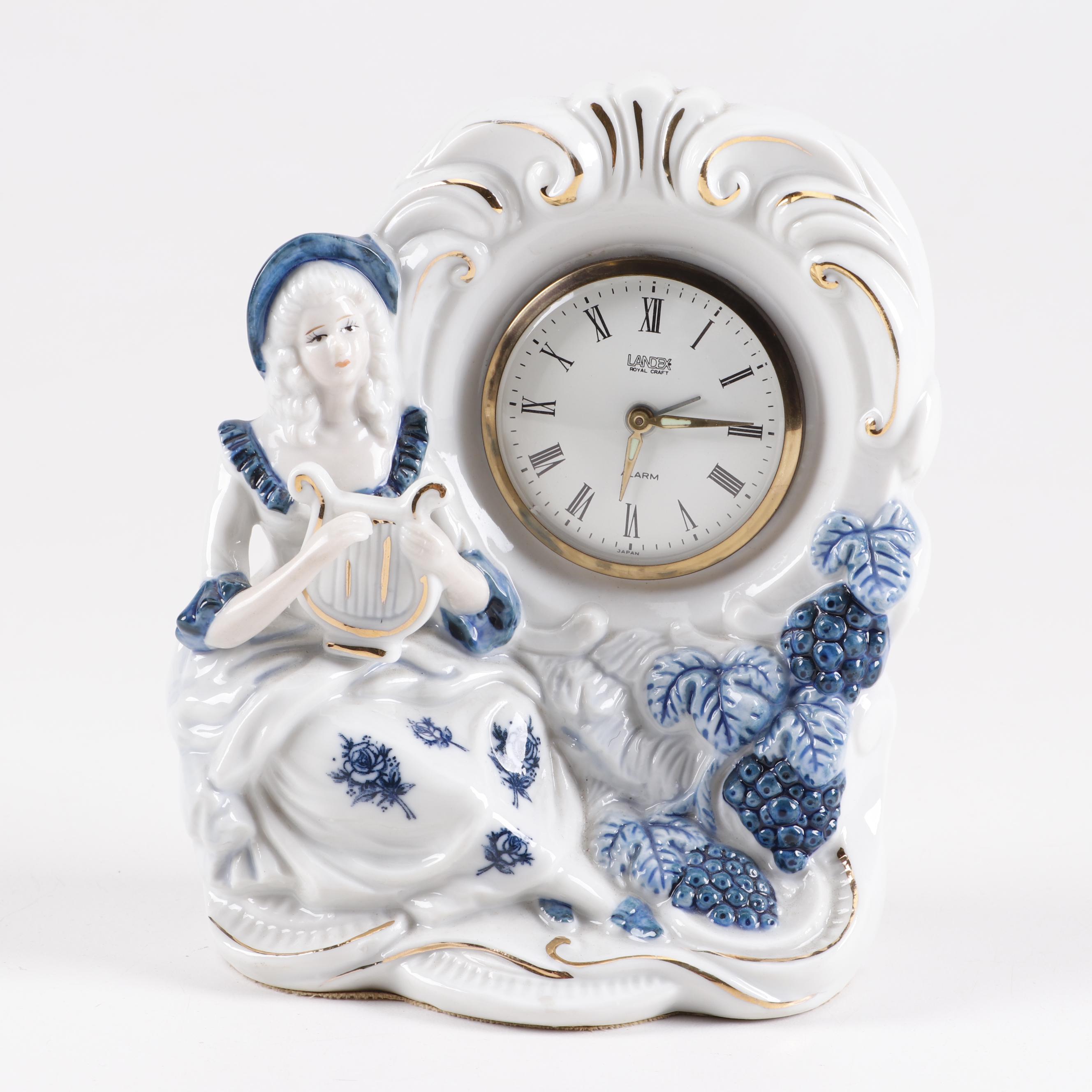 Vintage Porcelain and Brass Desk Clocks by Landex and Saks Fifth Avenue ...