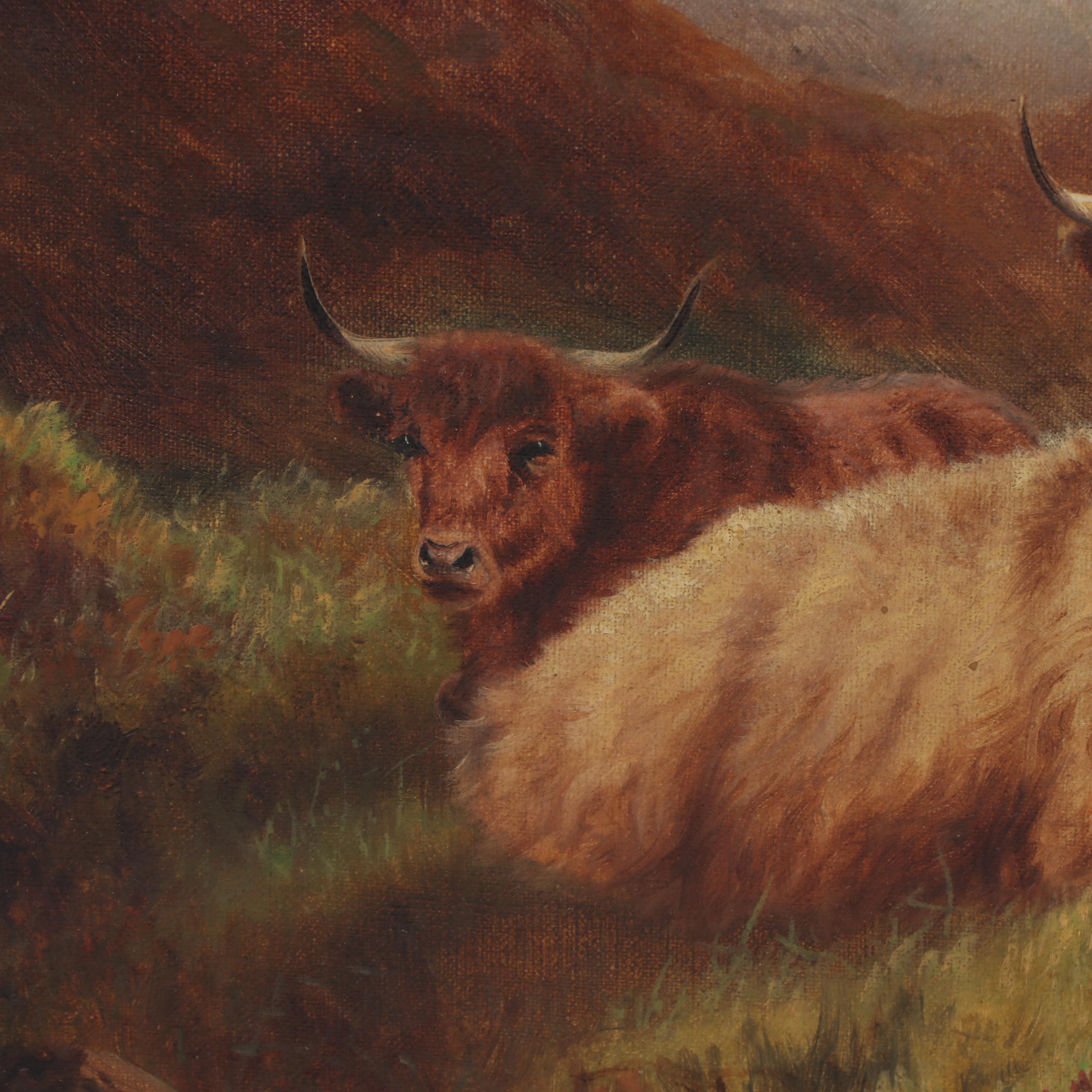 William Perring Hollyer Oil Painting of Scottish Highland Cows | EBTH