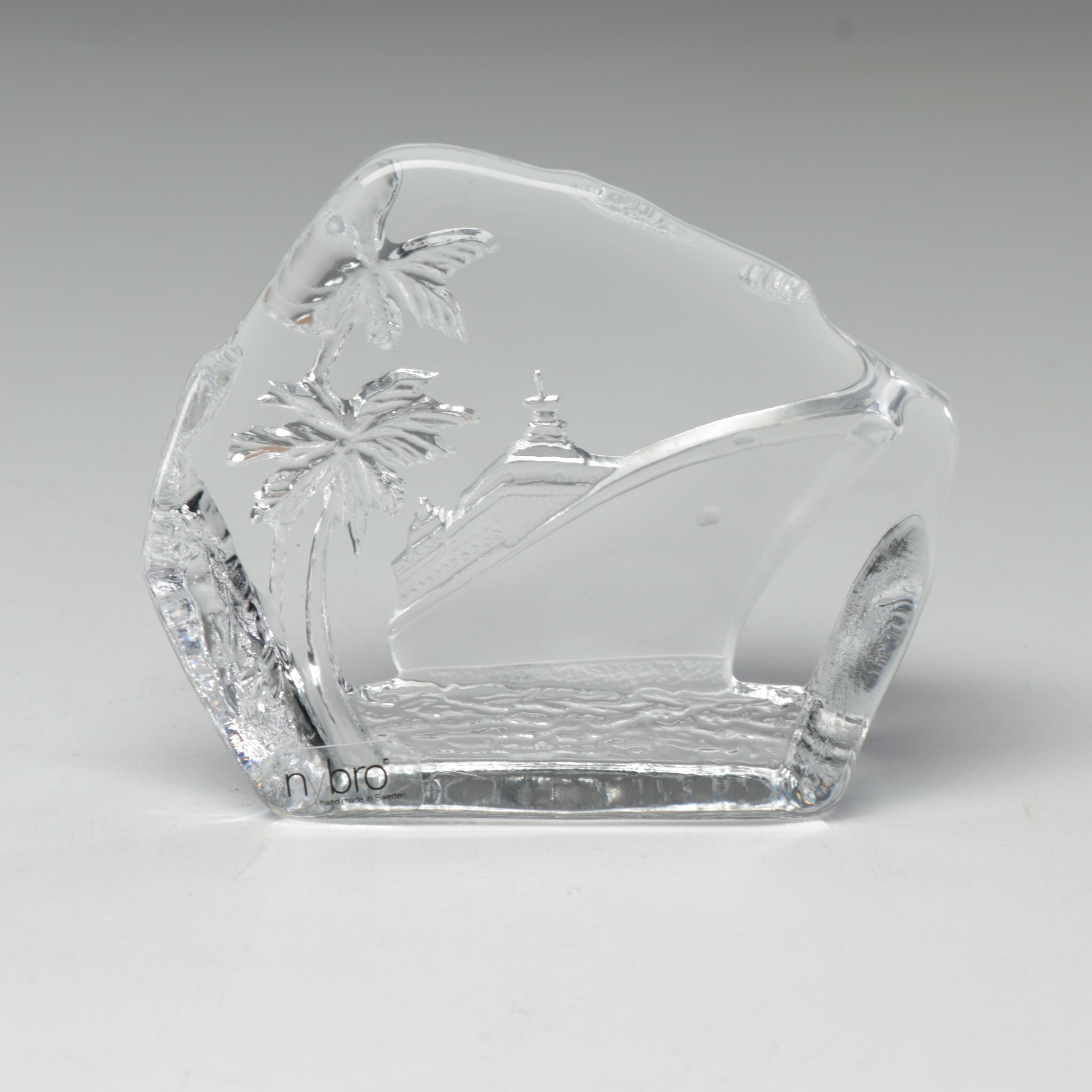 Swedish Nybro Crystal "Yacht" Block Paperweight | EBTH