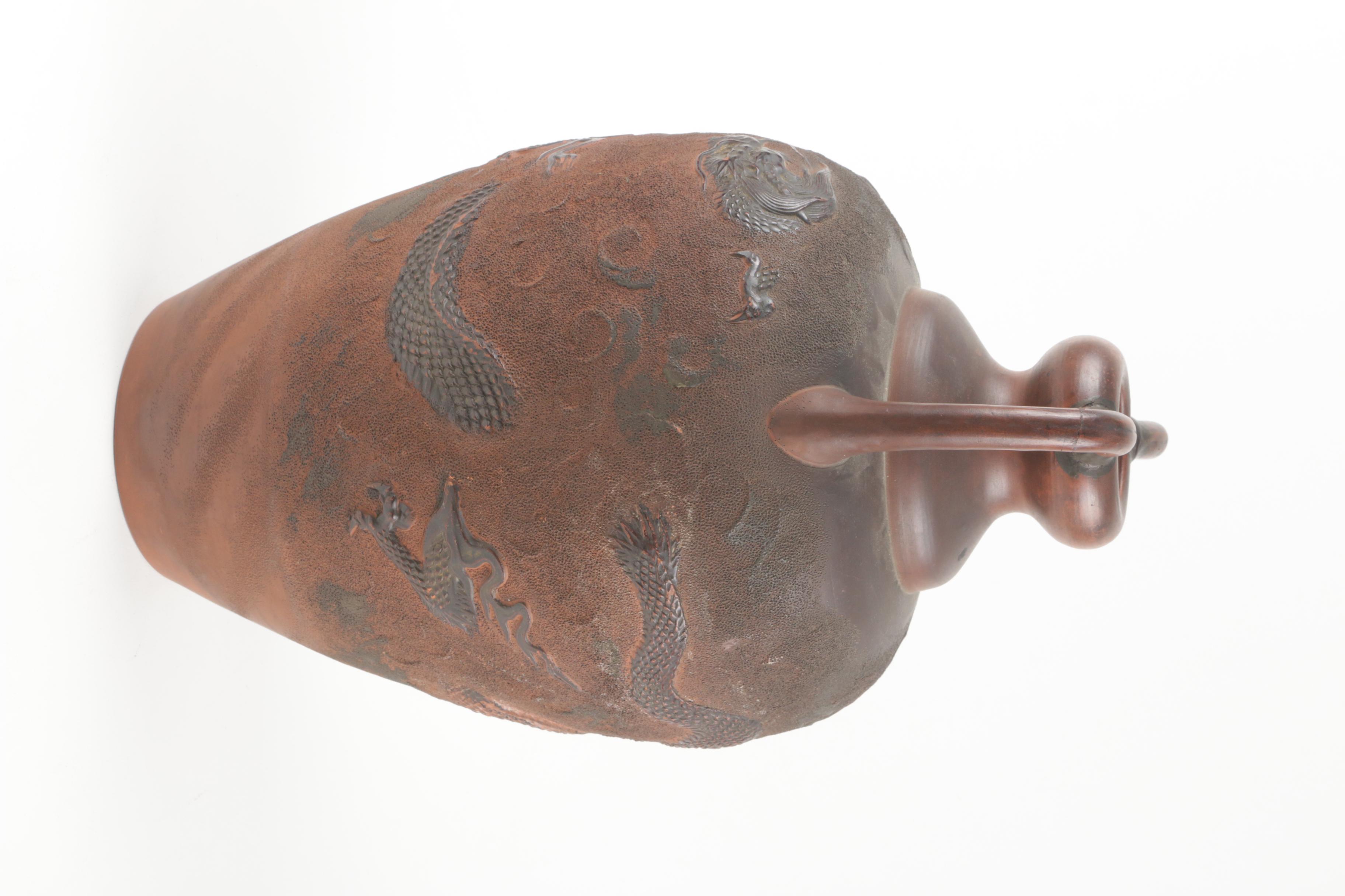 Japanese Tokoname Redware Dragon Motif Amphora, Meiji Period | EBTH