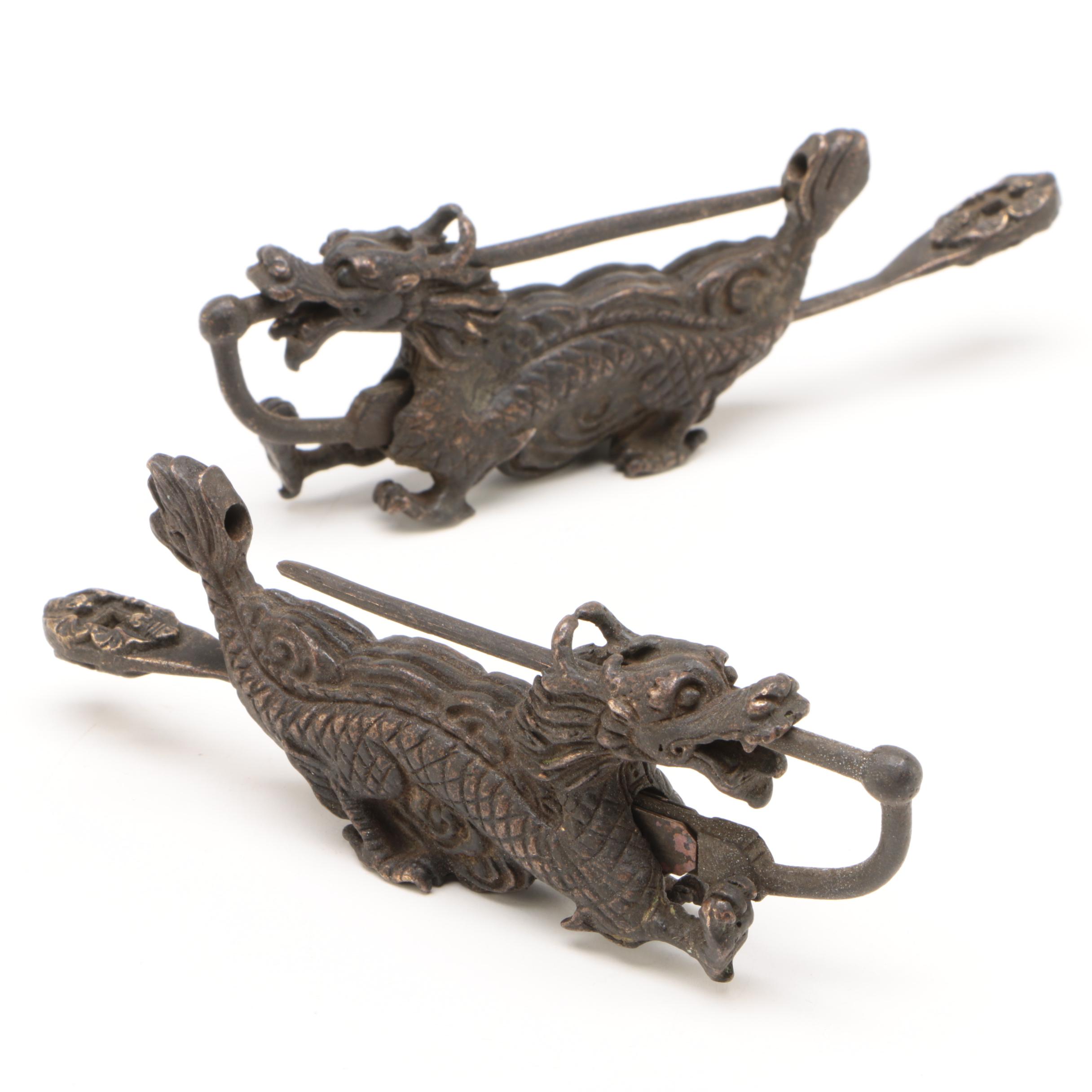 Ancient Chinese Style Cast Metal Dragon Locks with Keys, Early 20th ...