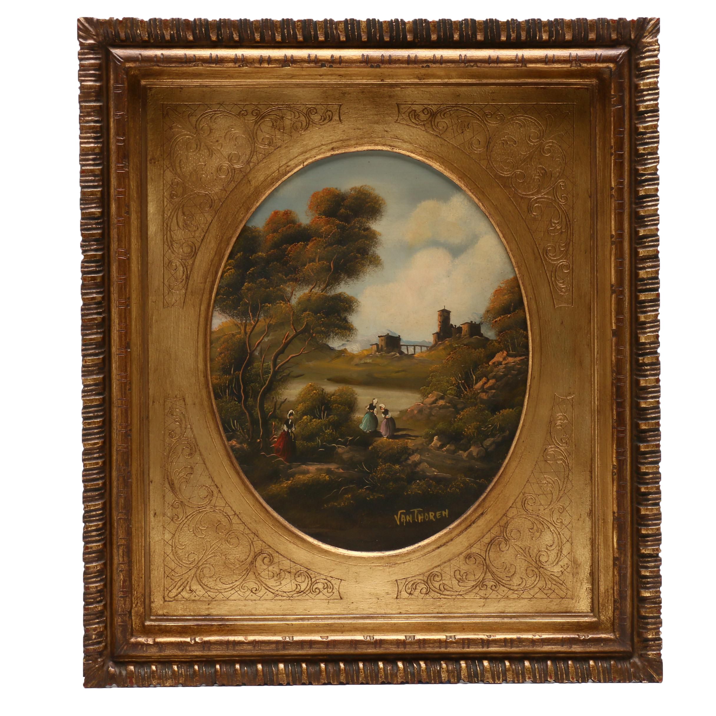 Otto Van Thoren Oil Painting of Landscape with Figures and Castle | EBTH