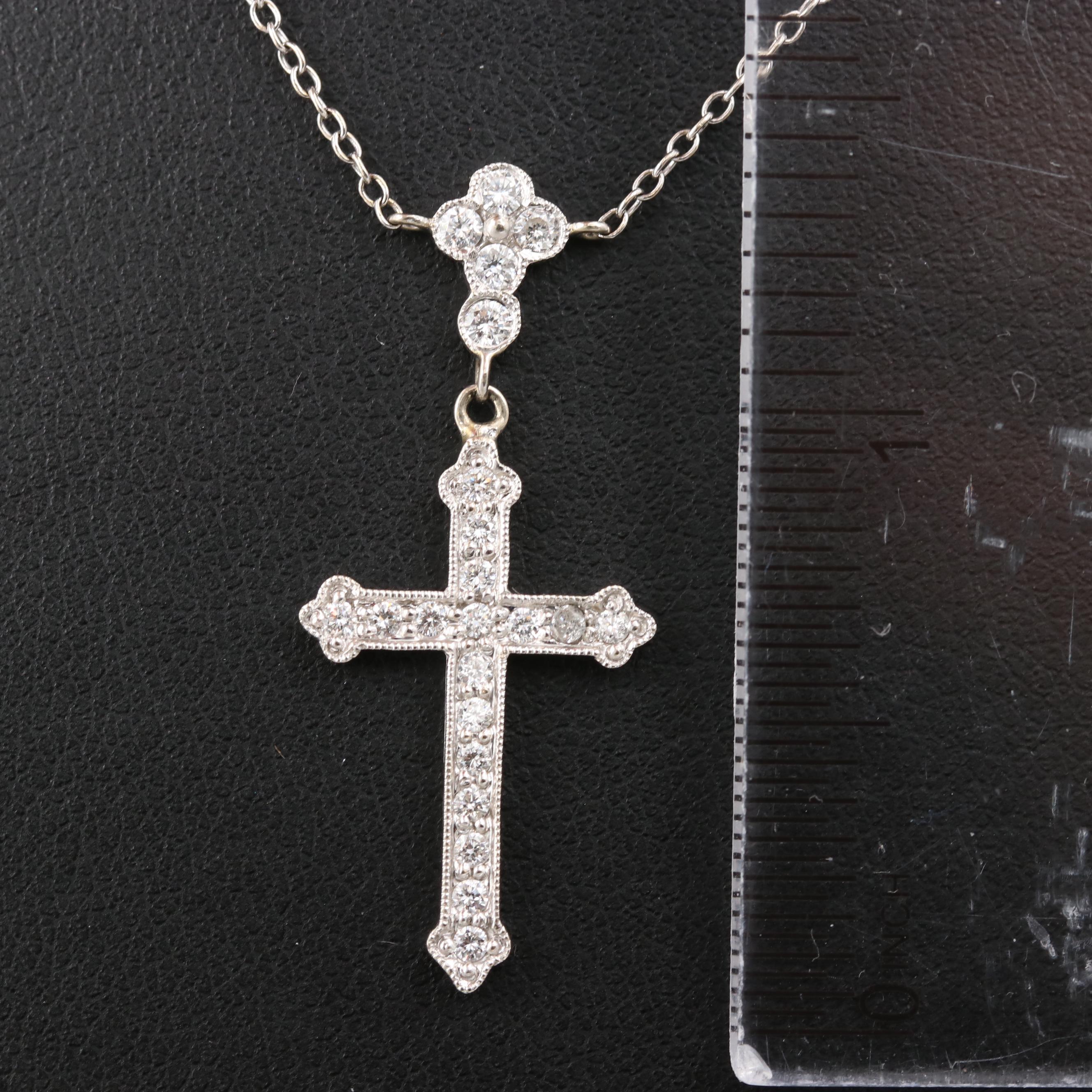 14K White Gold Diamond Apostles Cross Pendant Necklace | EBTH