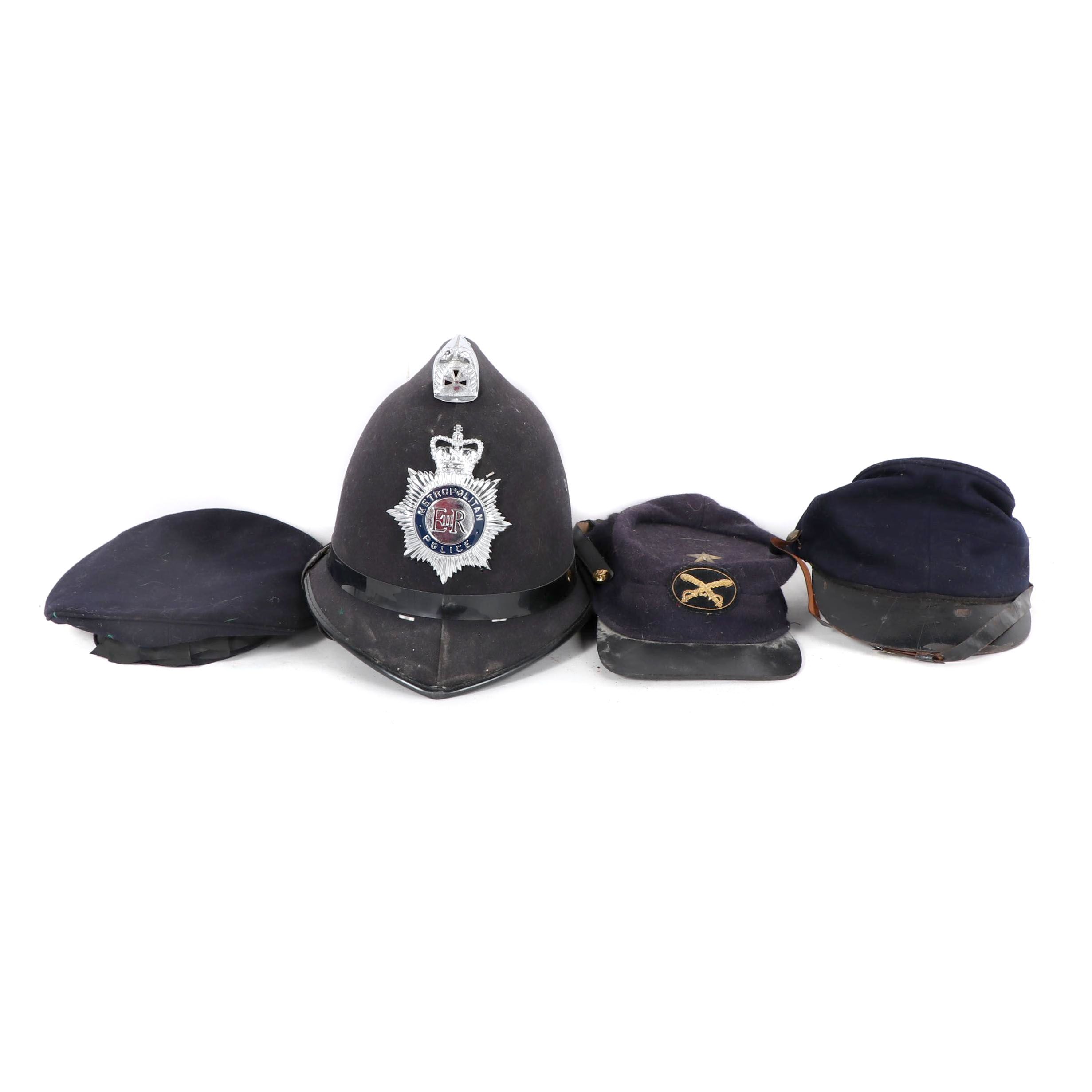 Vintage London Metropolitan Police Helmet and Reproduction Military ...
