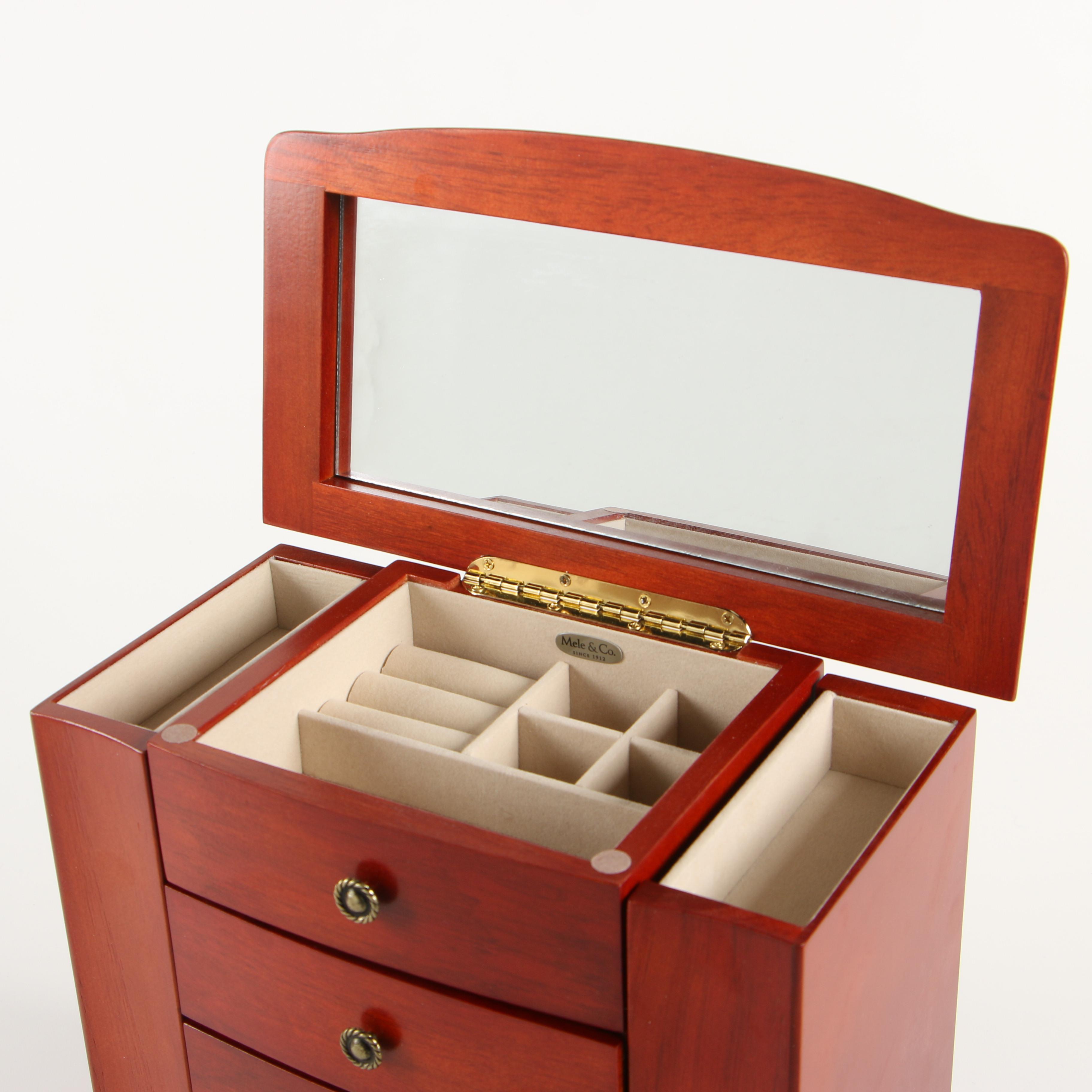 Mele & Co. Musical Wooden Jewelry Box with Cherry Finish | EBTH