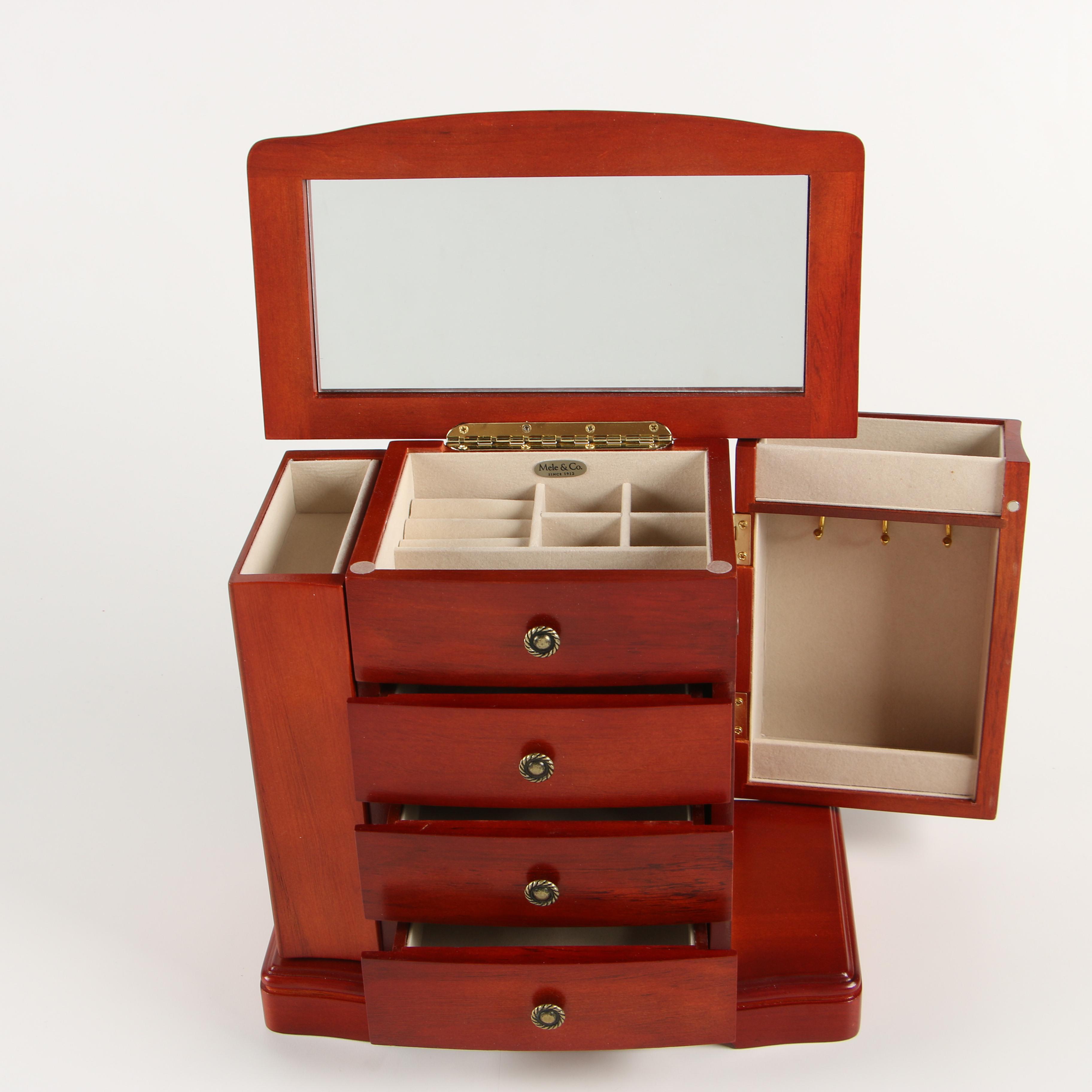 Mele & Co. Musical Wooden Jewelry Box with Cherry Finish | EBTH