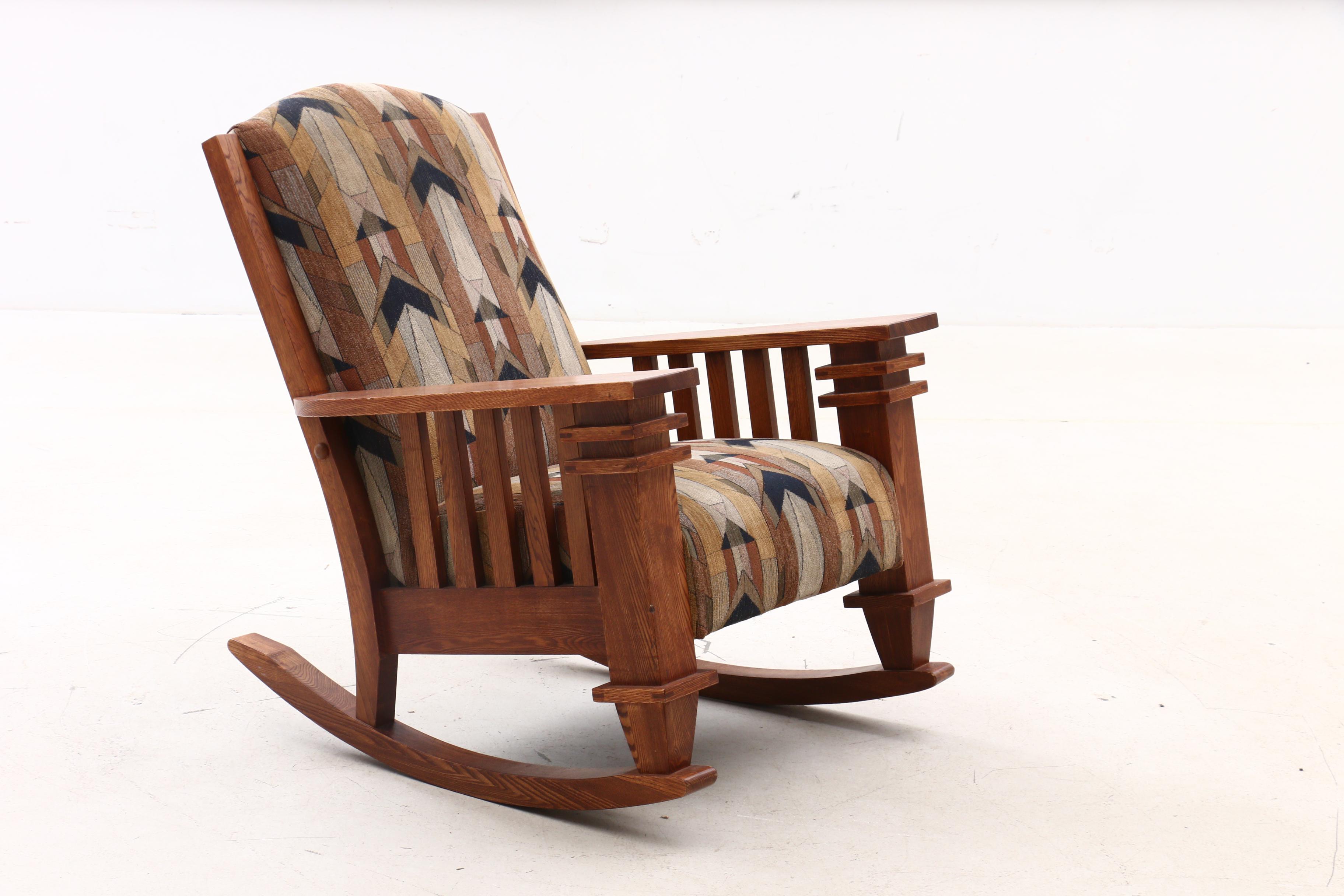 Mission Style Oak Upholstered Rocking Chair | EBTH